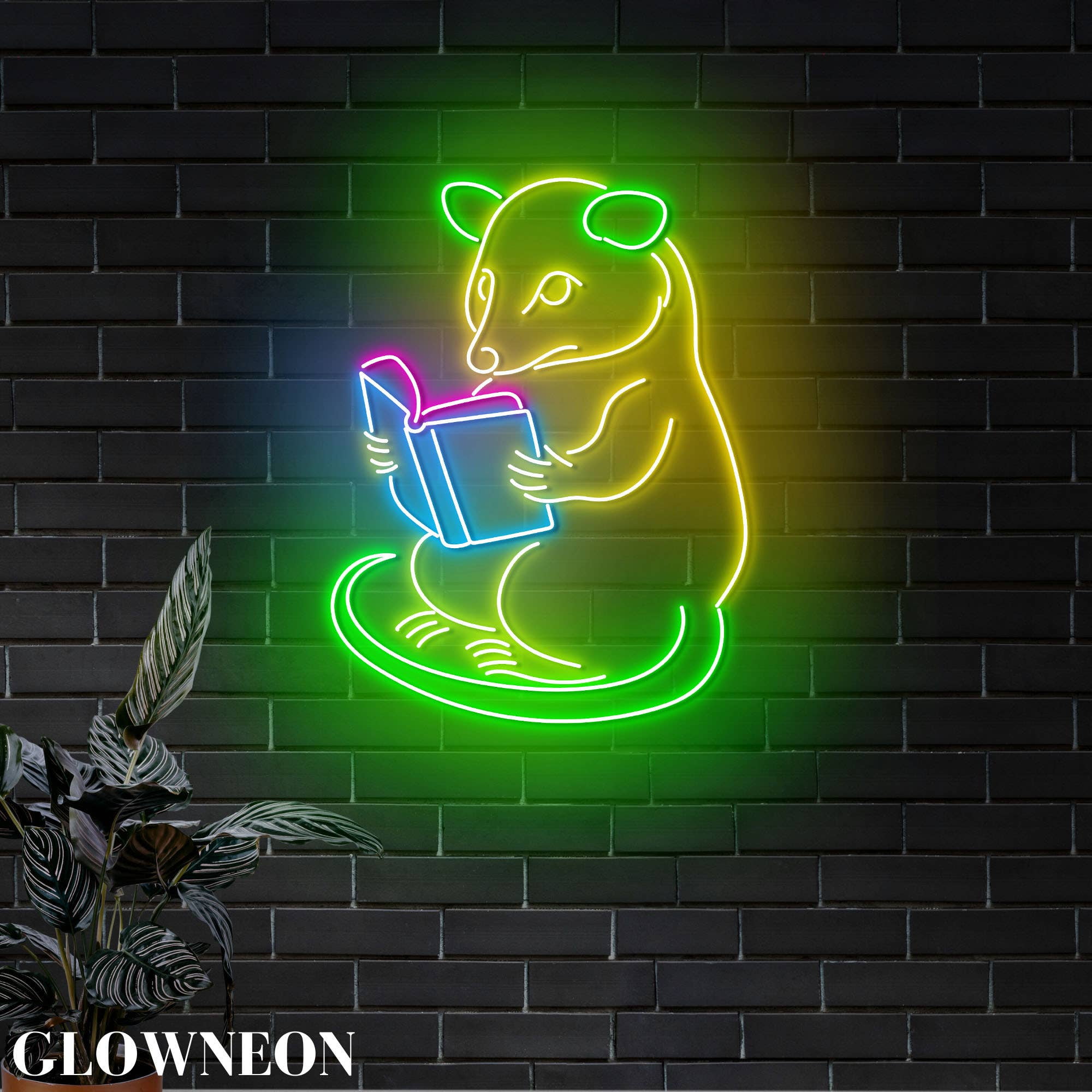 Glowneon Opossum Read Book Wall Neon Light, Book Store Led Wall Decor ...
