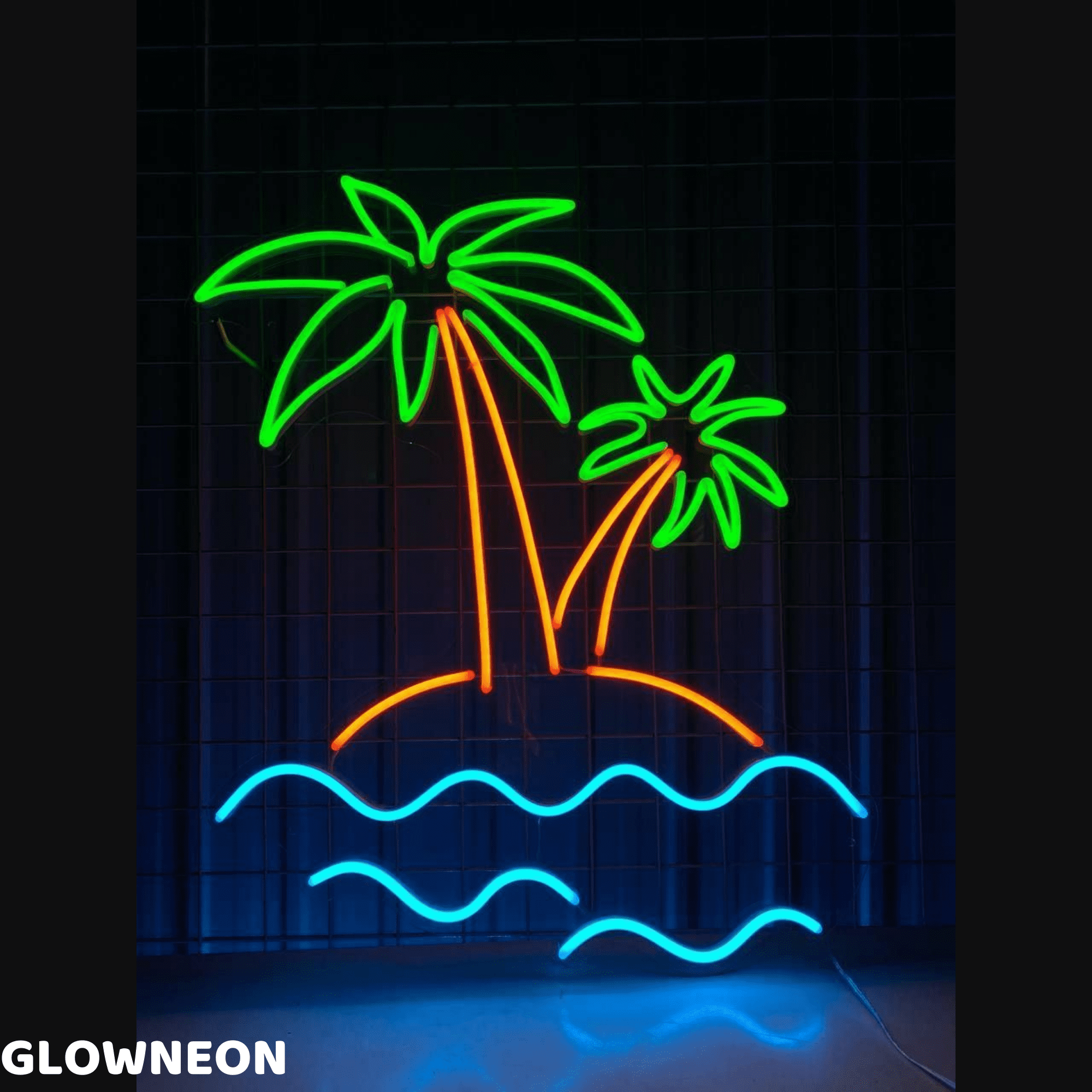 Glowneon Palm Tree Waves Neon Sign, Summer Palm Tree On Beach Led Art ...