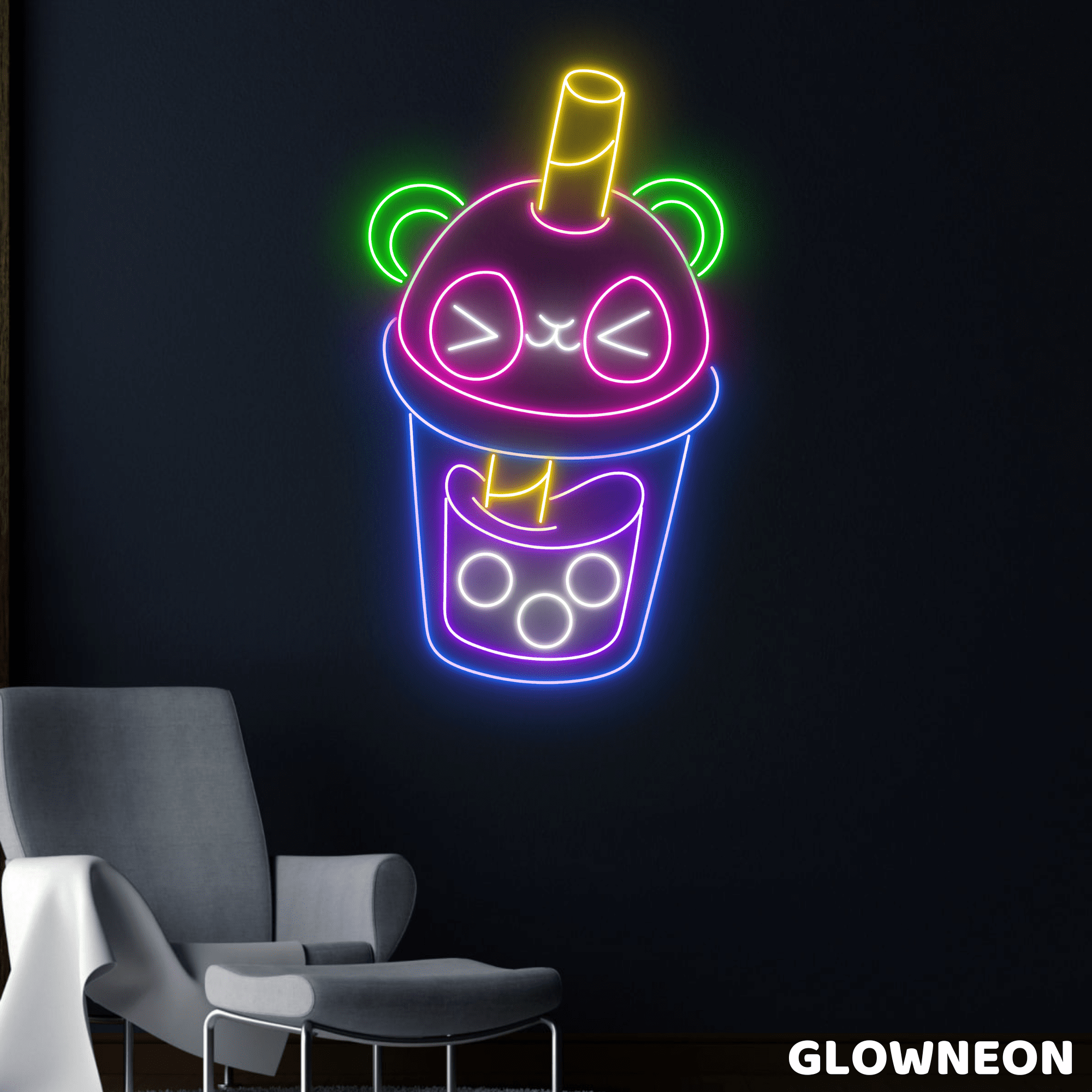 Glowneon Panda Boba Milk Tea Neon Sign, Bubble Tea Store Led Light ...