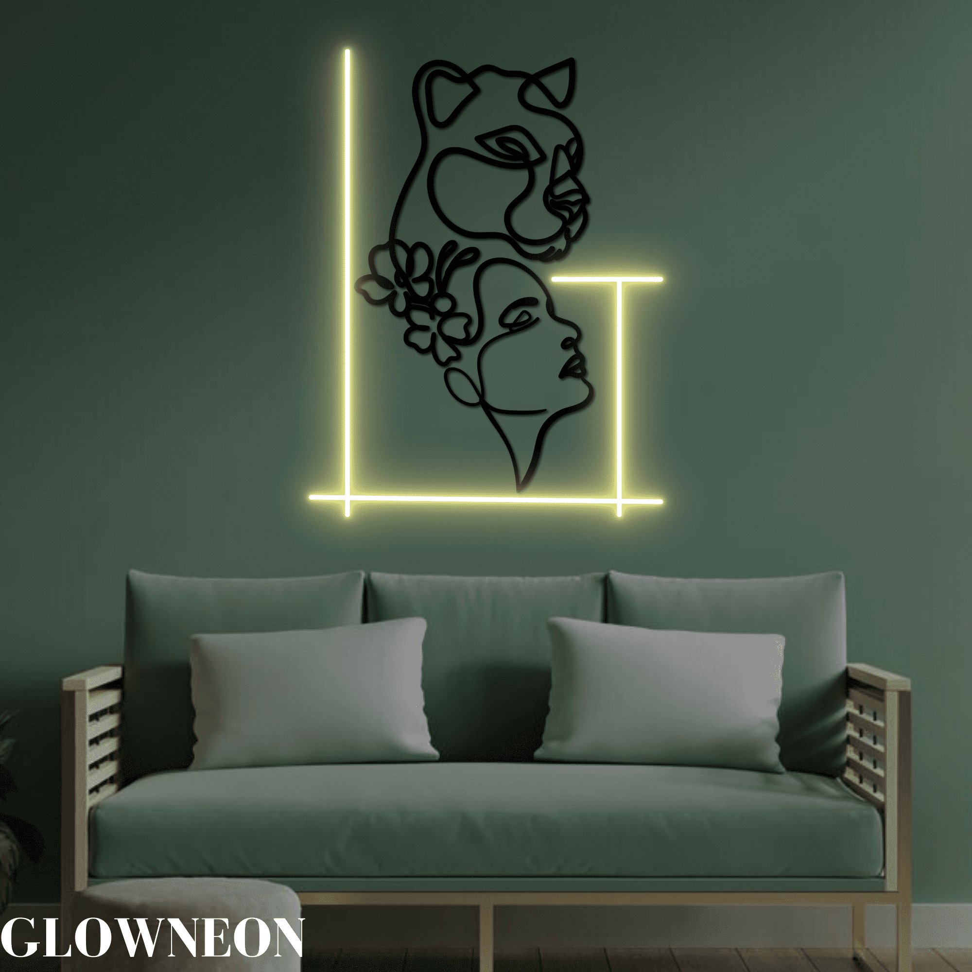 Glowneon Panther Girl Wall Art Led Light, Sexy Girl Face One Line Art ...