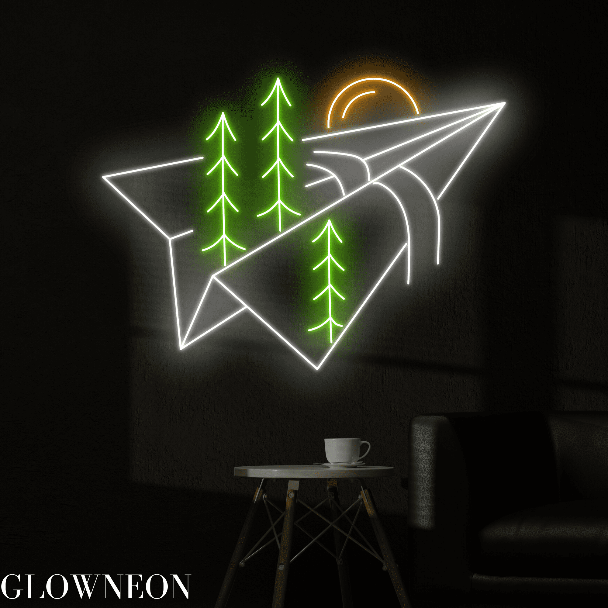 Glowneon Paper Plane Forest Neon Sign, Paper Plane Forest Led Light ...