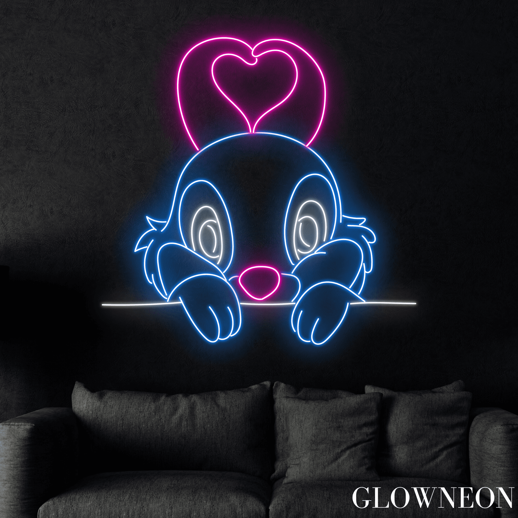 Glowneon Peeking Rabbit Neon Sign, Bunny Led Sign, Kid Room Decor ...