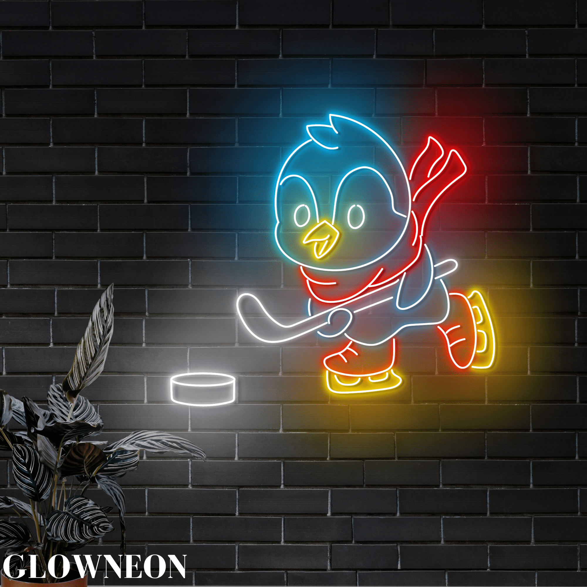 Glowneon Penguin Ice Hockey Led Wall Decor, Ice Hockey Club Neon Sign ...