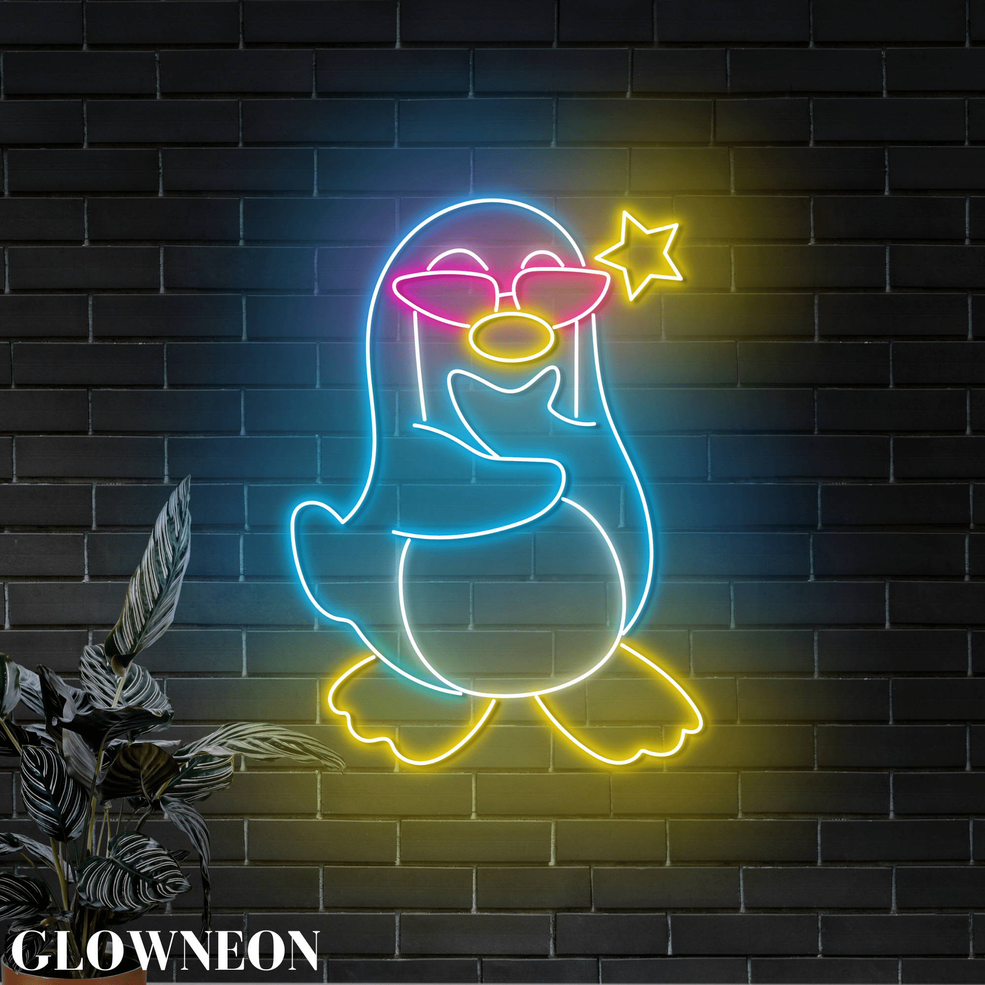 Glowneon Penguin Sunglasses Neon Sign, Sign For Store Shop Wall Decor ...