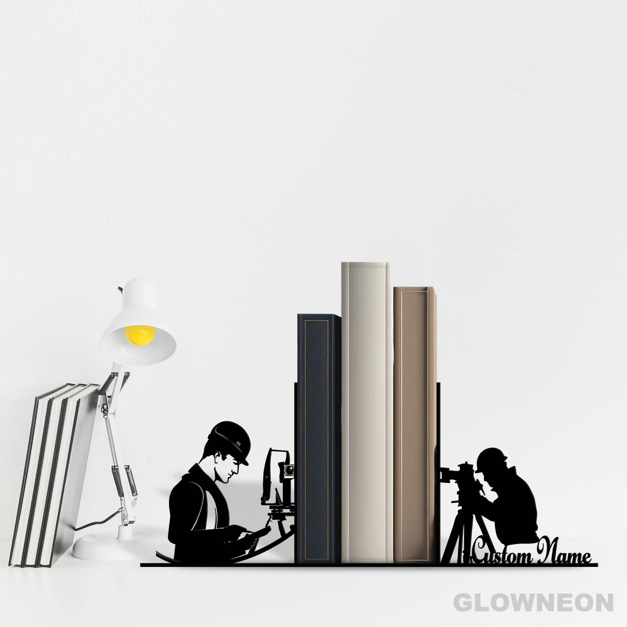 Glowneon Personalized Surveyor Engineer Bookend, Book Stand Metal Art ...