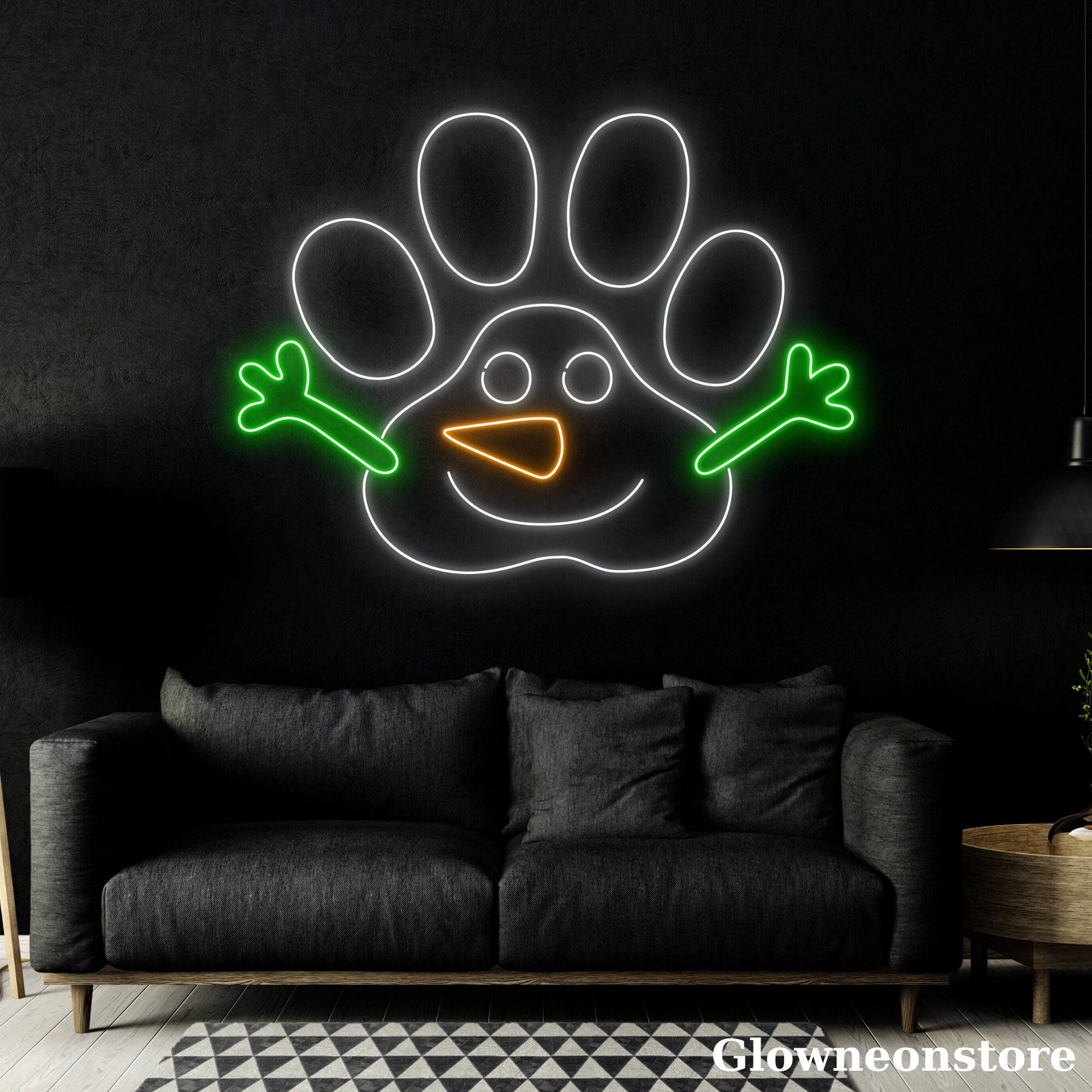 Glowneon Pet Paw Neon Sign, Dog Paw Snowman Led Sign, Pet Lover Gift ...