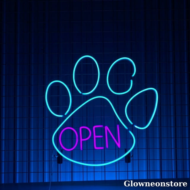 Glowneon Pet Paw Open Neon Sign, Dog Paw Open Led Light, Open Pet Shop ...