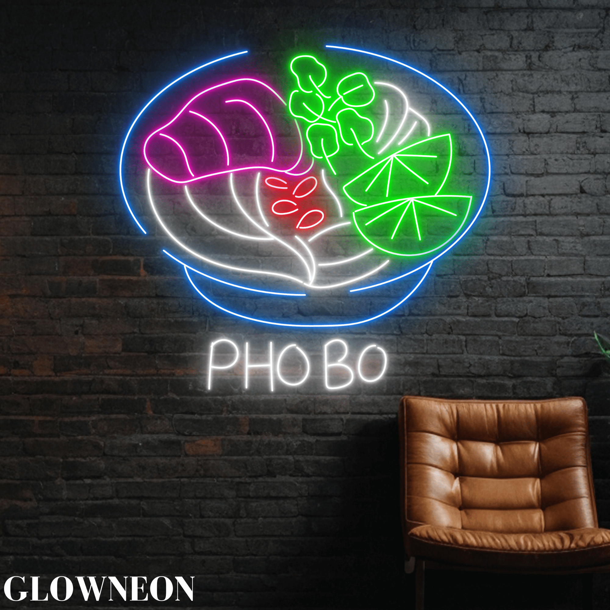Glowneon Pho Bo Wall Led Light, Vietnamese Beef Pho Restaurant Decor ...