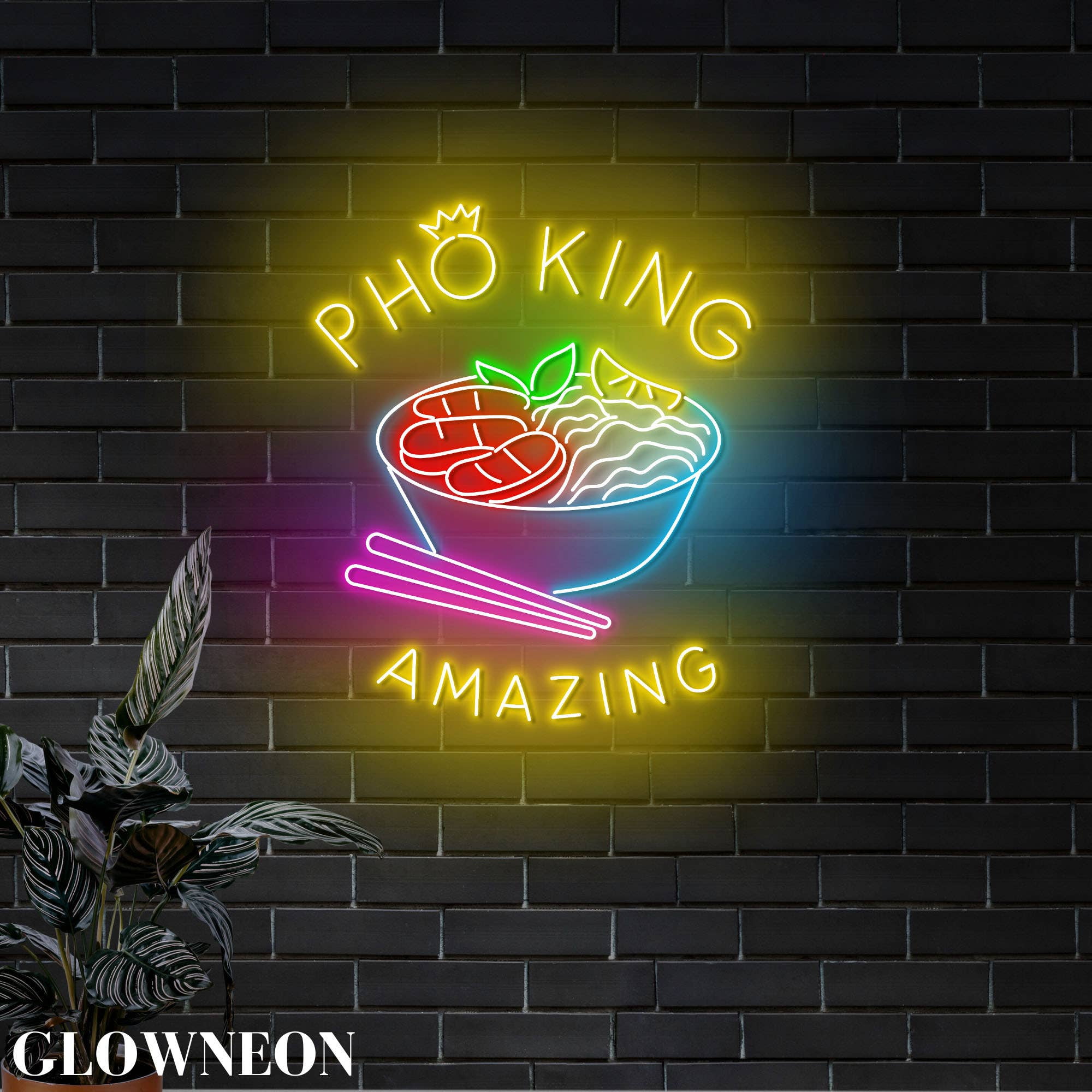 Glowneon Pho King Amazing Wall Neon Sign, Pho Restaurant Led Wall Art ...