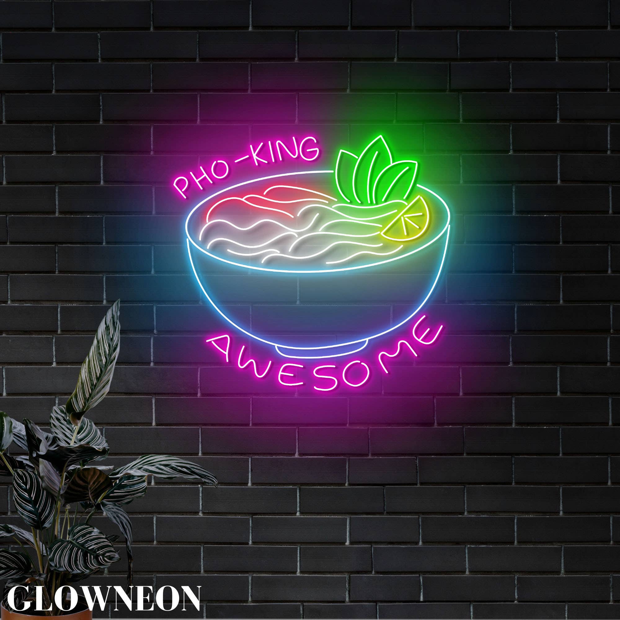 Glowneon Pho King Awesome Neon Wall Decor, Vietnamese Pho Store Sign ...