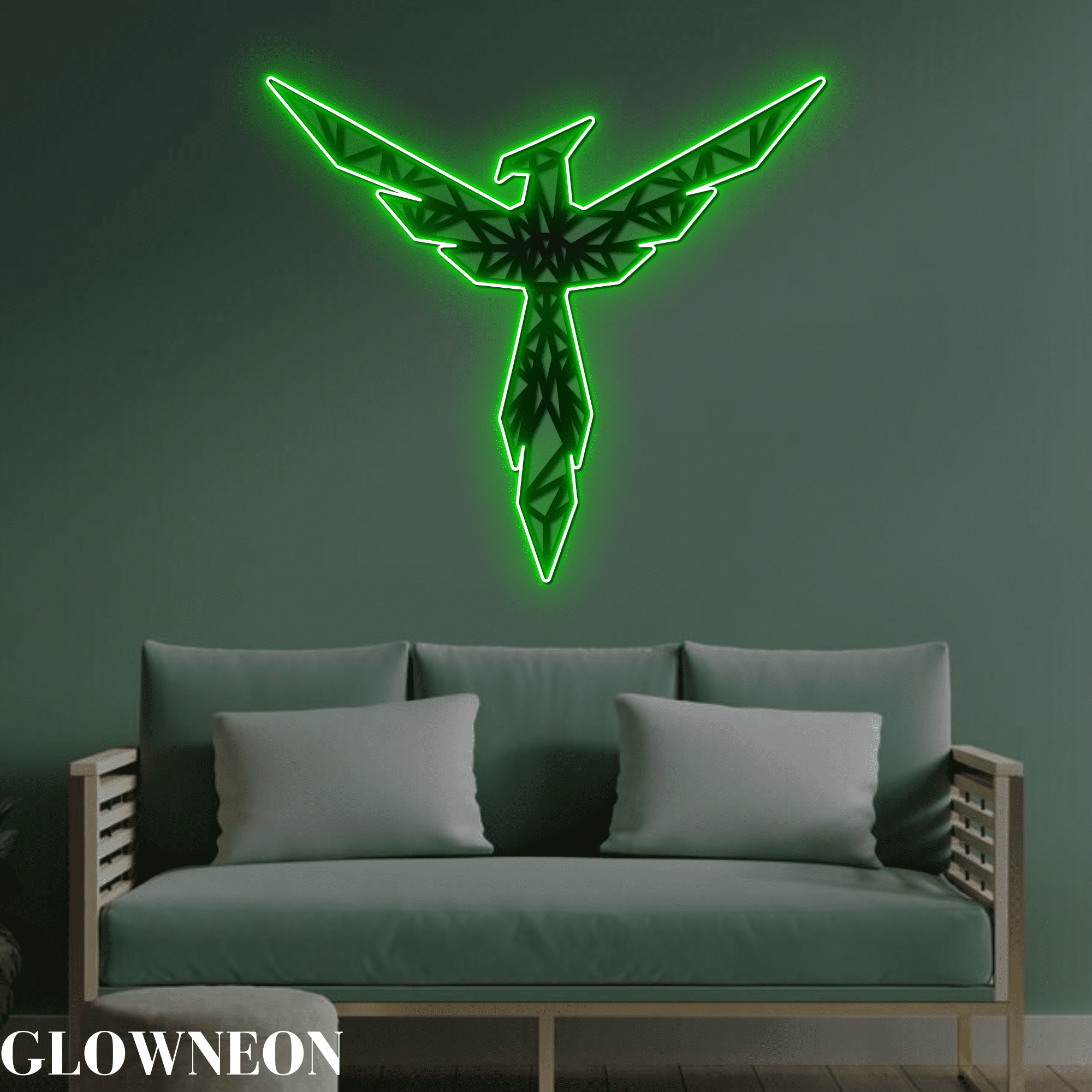 Glowneon Phoenix Rising Led Line Art Geometric Sign, Phoenix Wall Art ...
