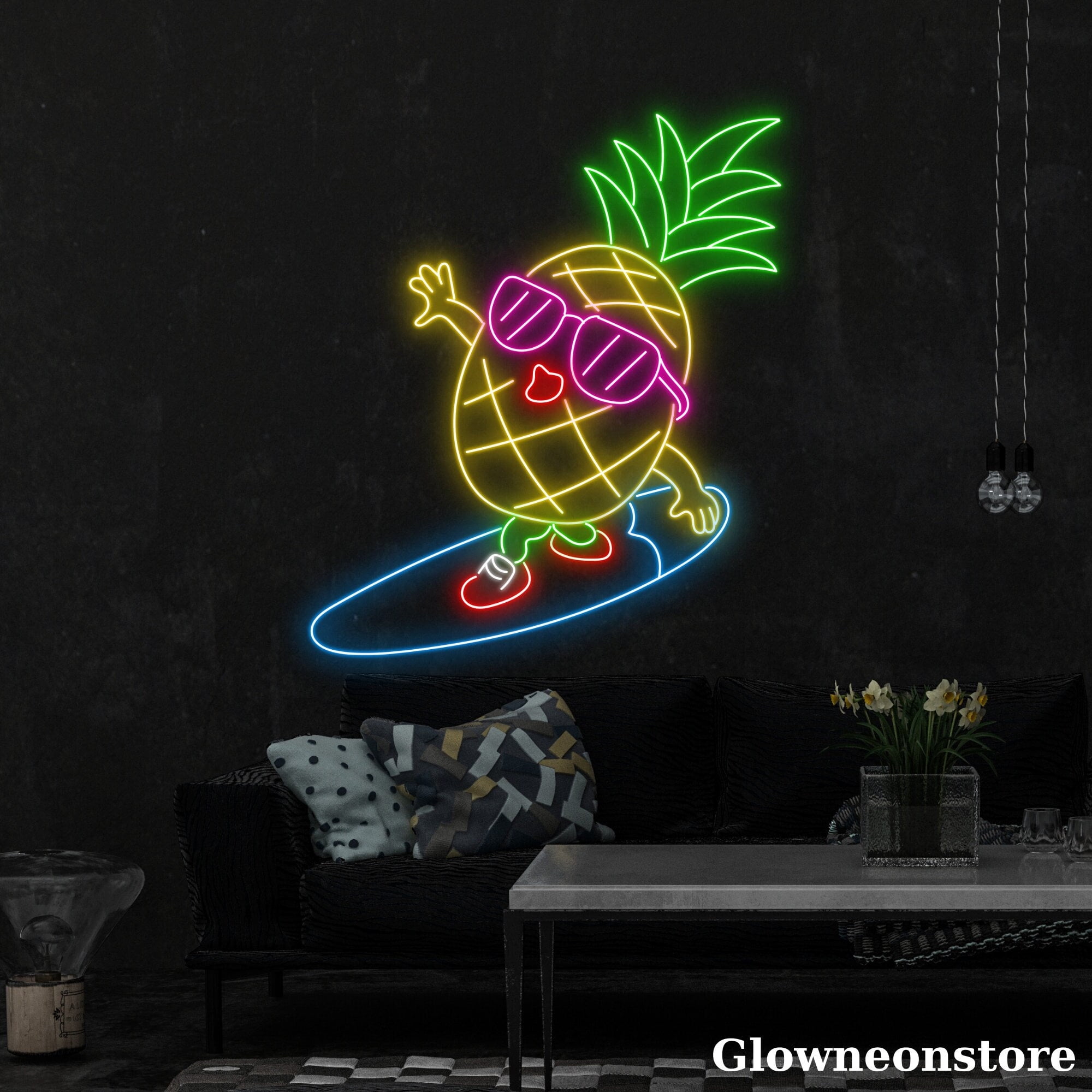 Glowneon Pineapple Surfing Neon Sign, Pineapple Led Light, Beach Bar ...