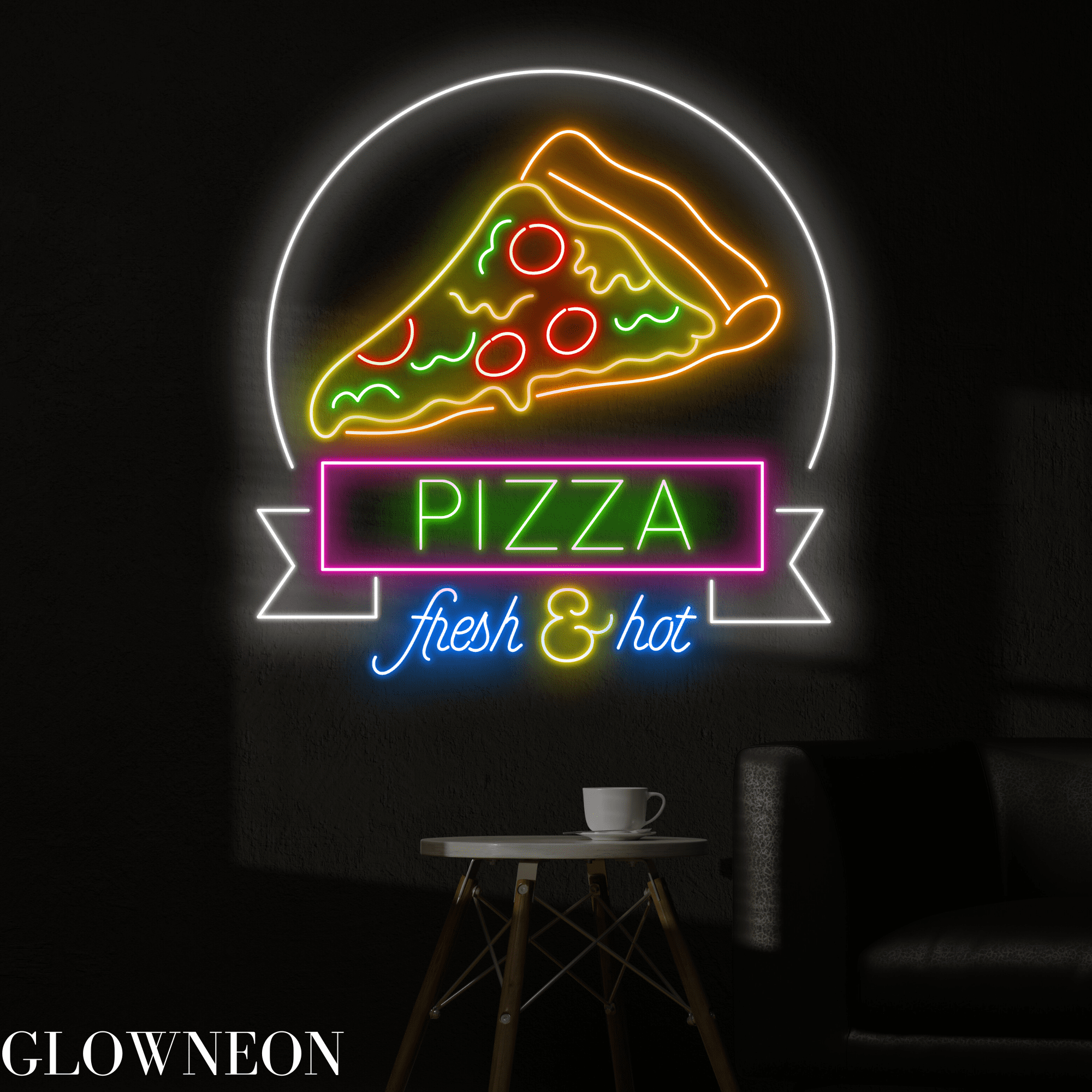 Glowneon Pizza Fresh And Hot Neon Sign, Pizza Led Sign, Pizzeria Sign ...