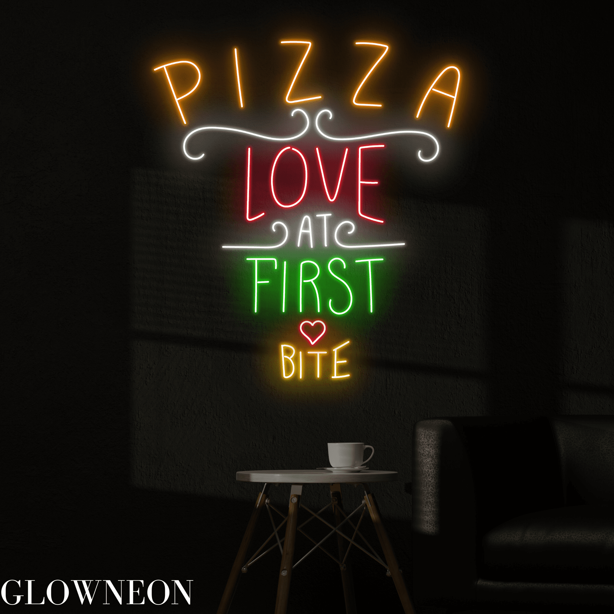 Glowneon Pizza Love At First Bite Neon Sign, Pizza Wall Led Sign ...