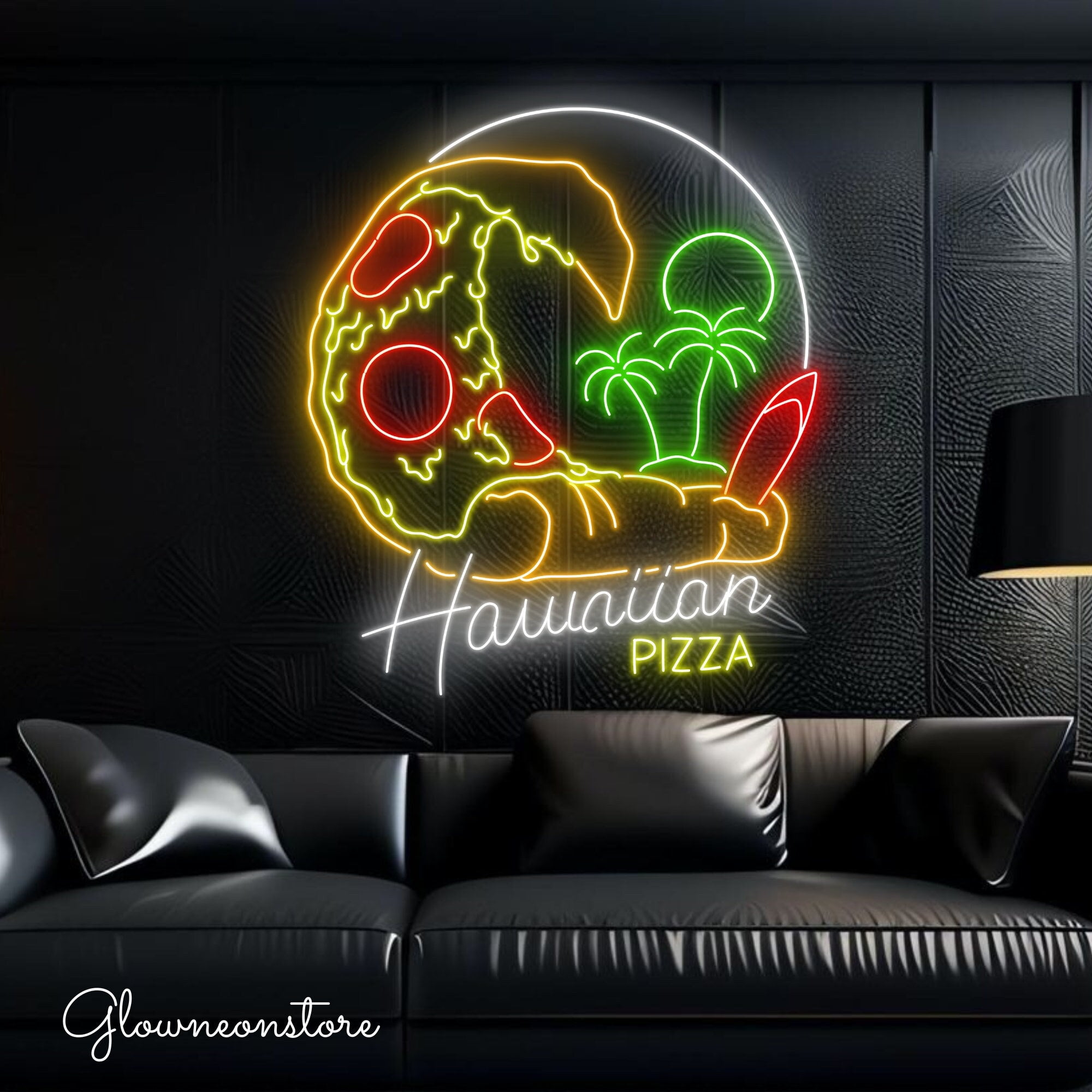 Glowneon Pizza Wave Neon Sign, Hawaiian Pizza Neon Sign, Hawaiian Pizza ...
