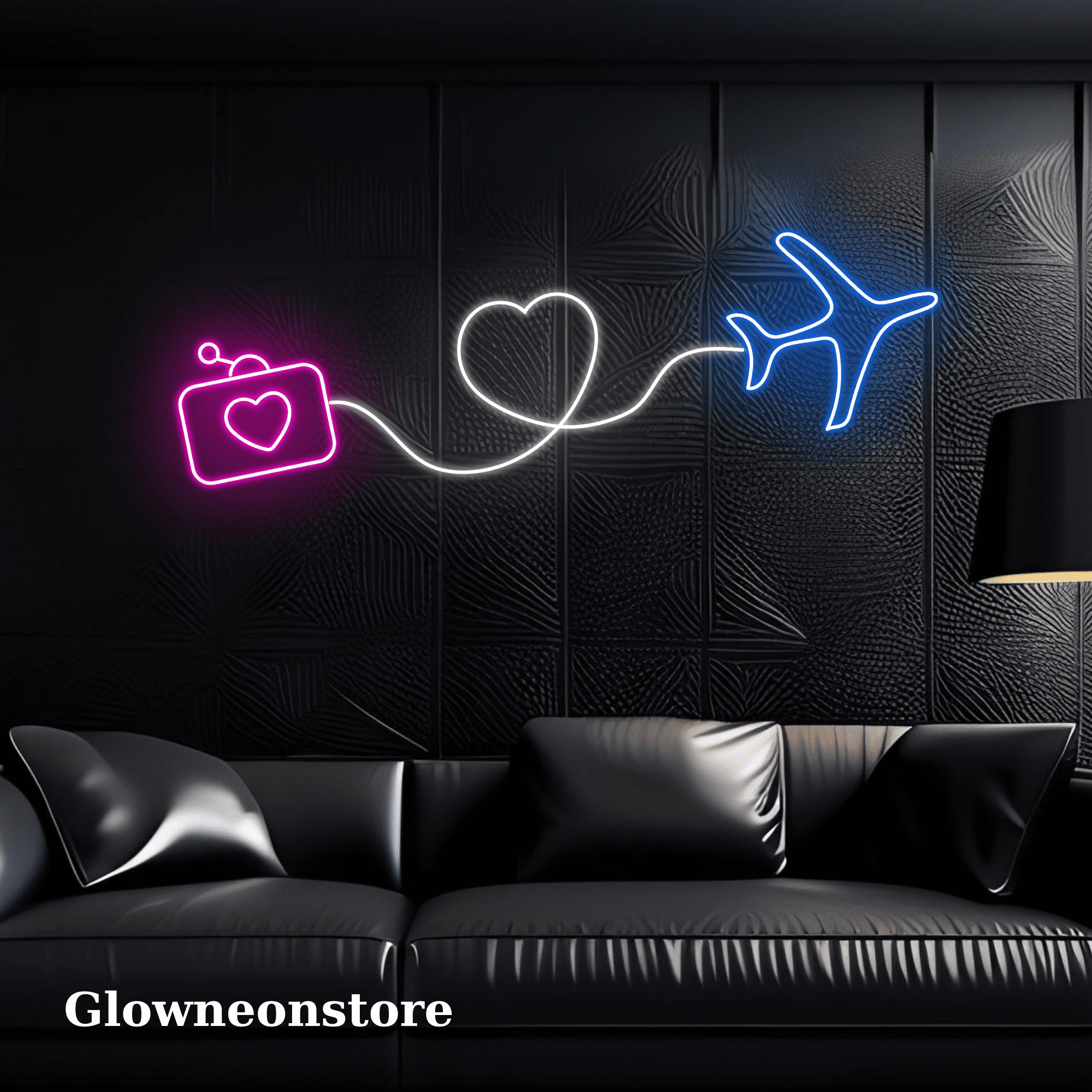 Glowneon Plane Heart Vali Neon Sign, Travel Lover Led Light Decor ...