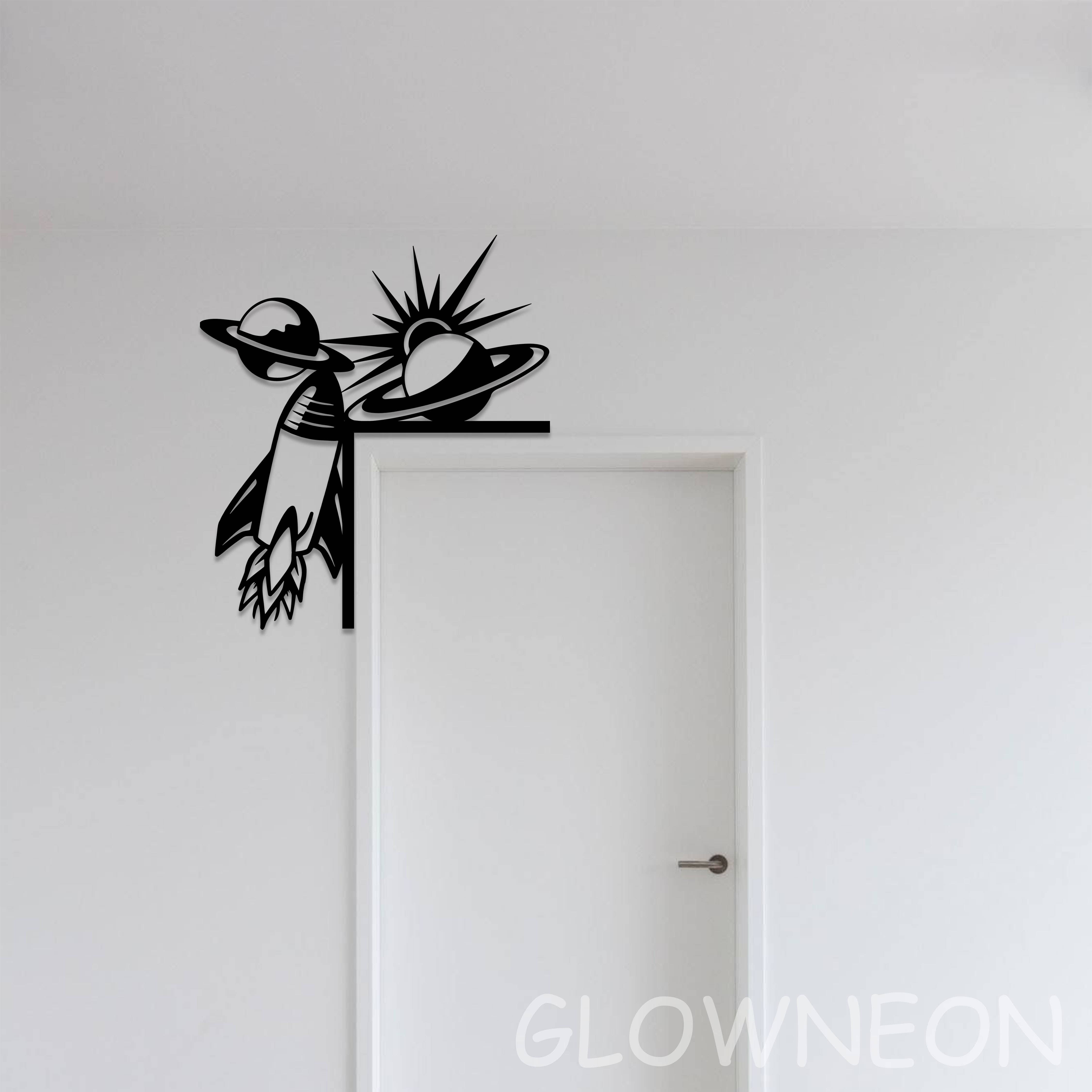Glowneon Planet And Rocket Above Door Decor, Door Corner Metal Sign ...