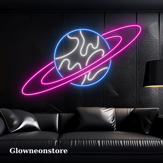 Glowneon Planet Saturn Neon Sign, Space Light Decor, Saturn Led Light ...