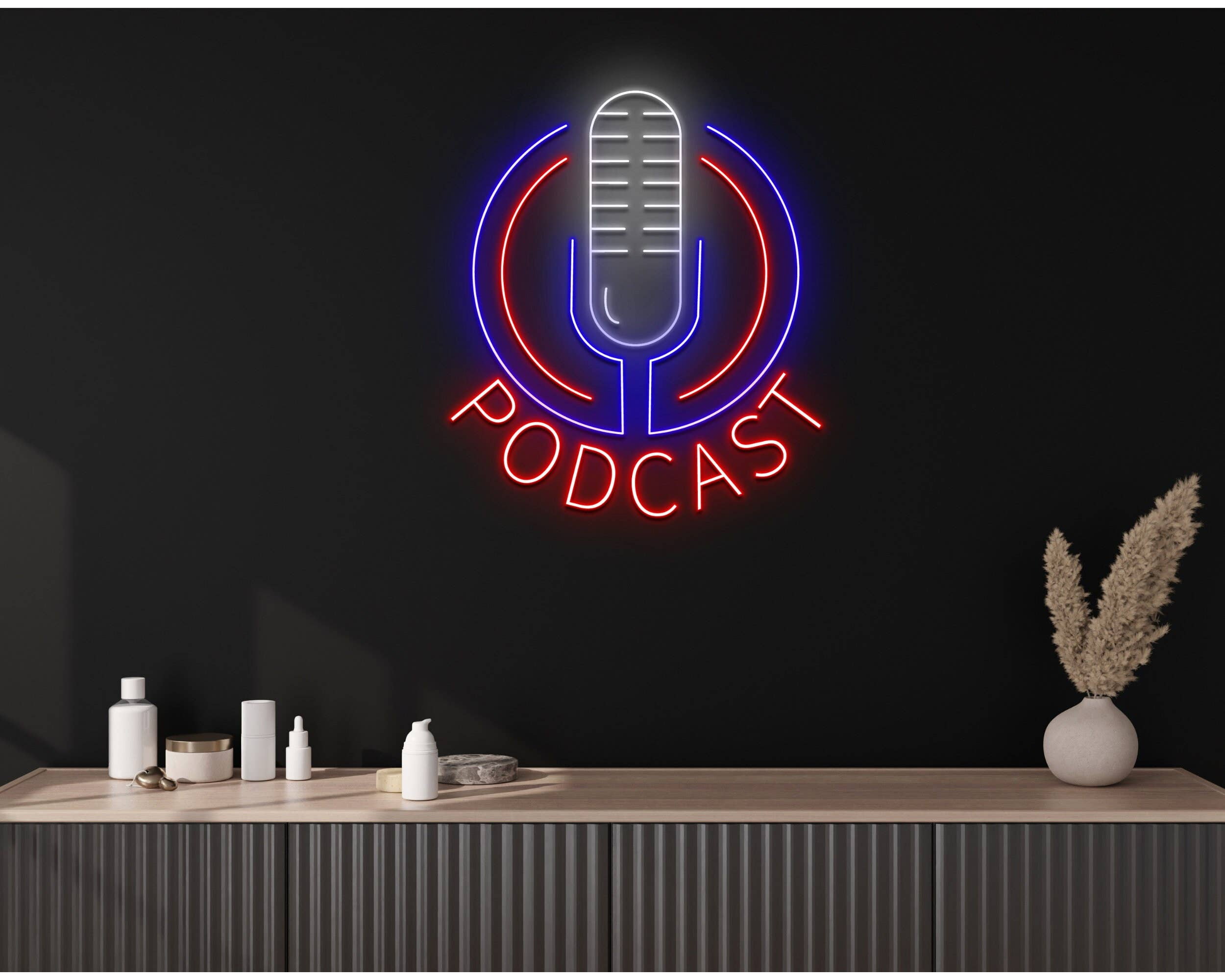 Glowneon Podcast Multi Color Neon Sign, Music Studio Wall Art Decor ...