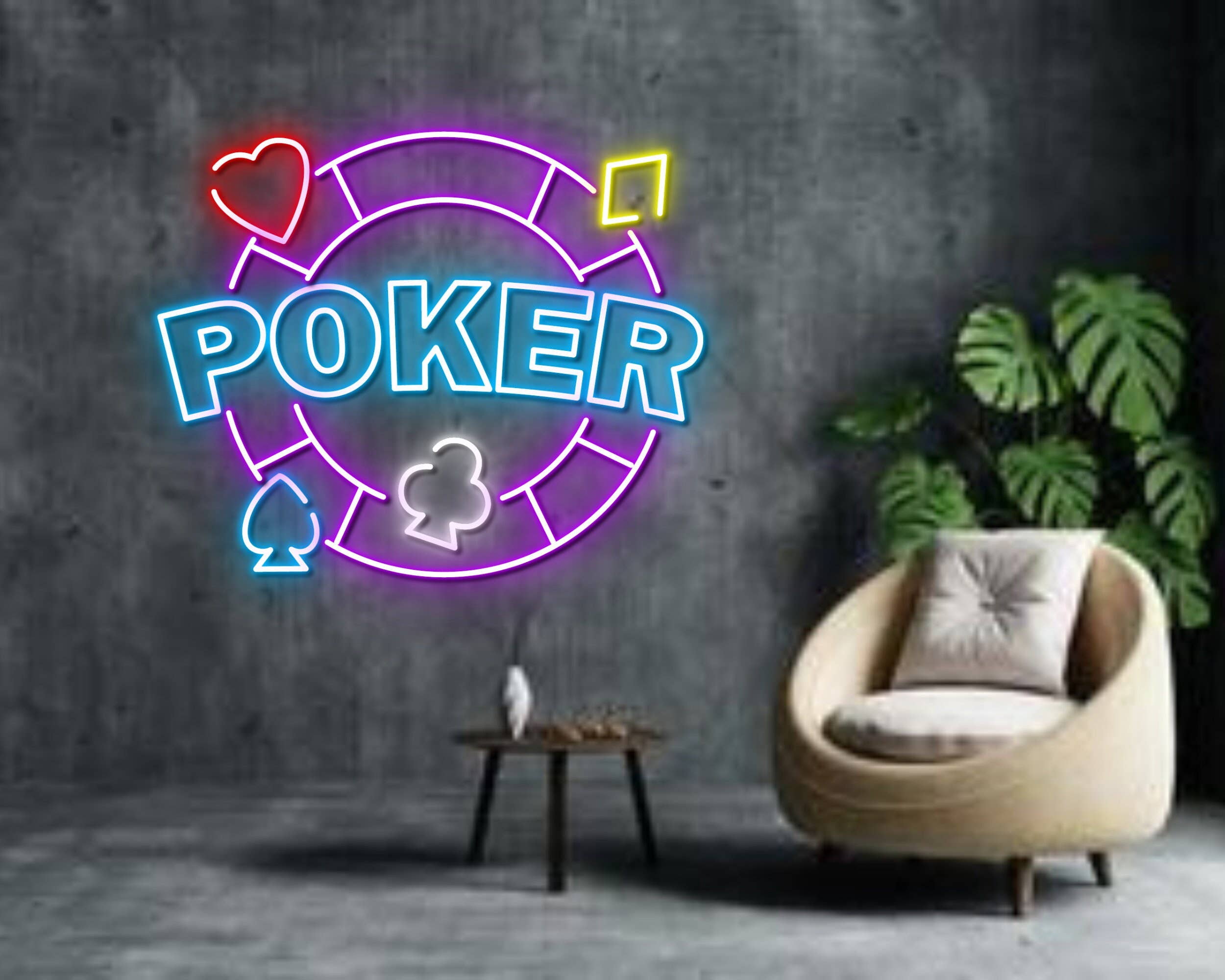 Glowneon Poker Cards Neon Sign, Poker Club And Casino Wall Decor ...