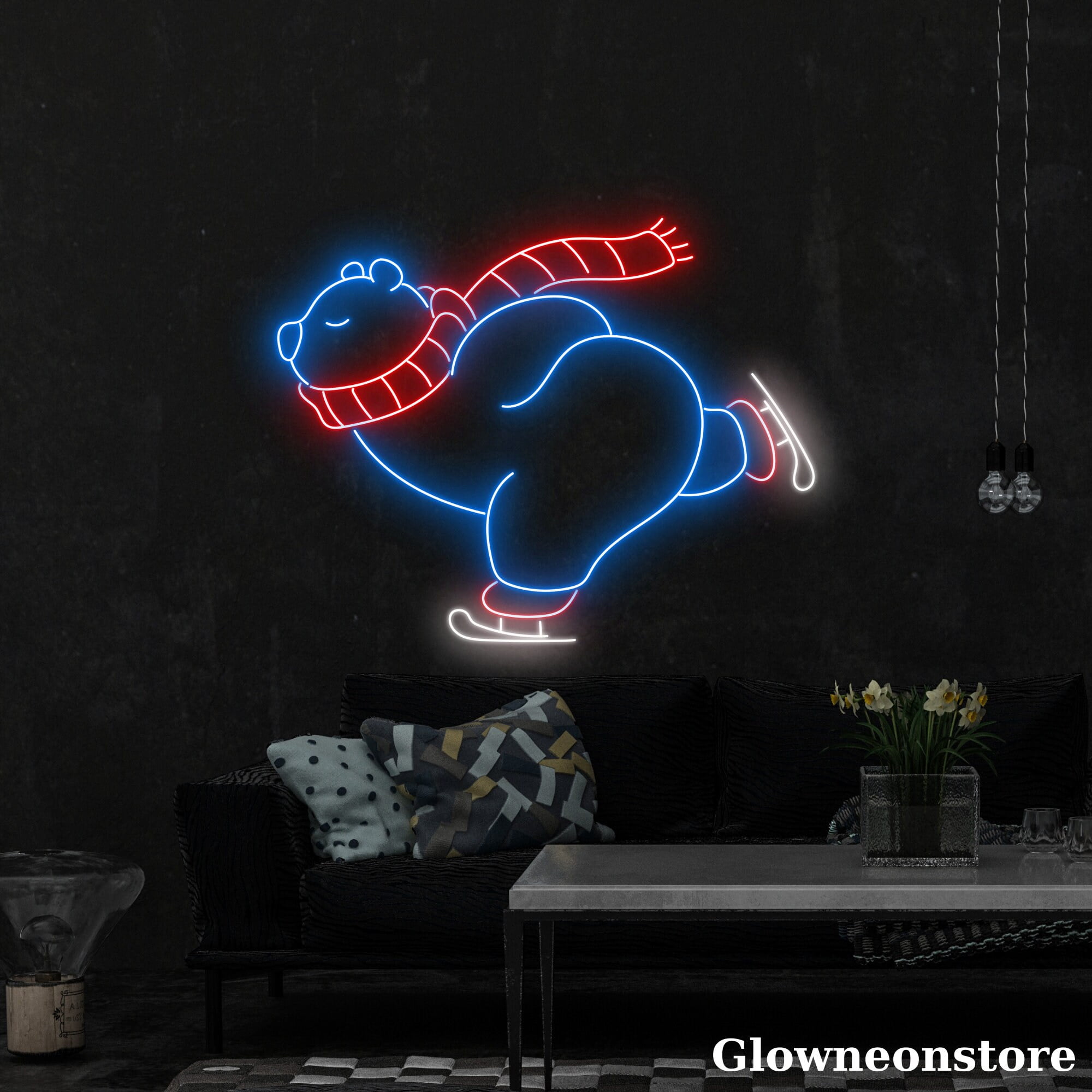 Glowneon Polar Bear Play Ice Skating Neon Sign, Polar Bear LED Sign ...