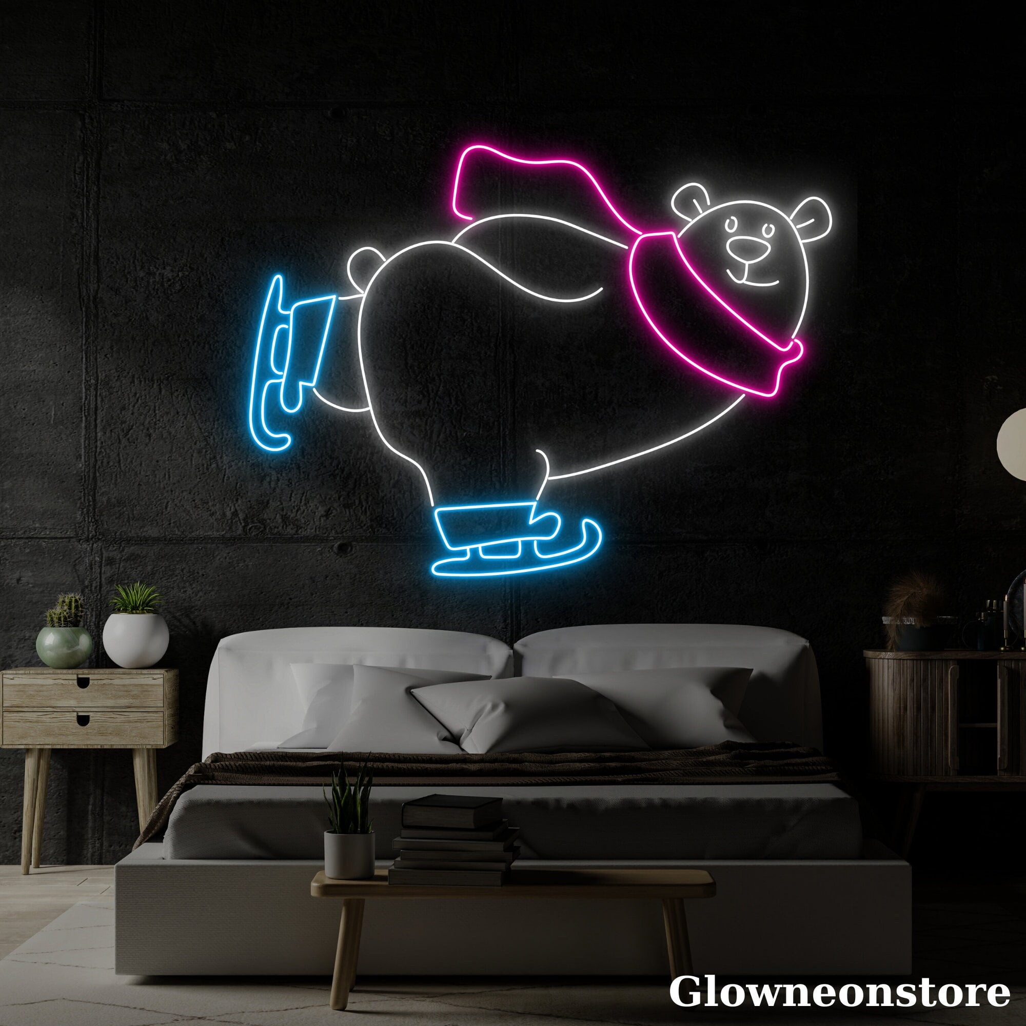 Glowneon Polar Bear Play Ice Skating Neon Sign, Polar Bear LED Sign ...