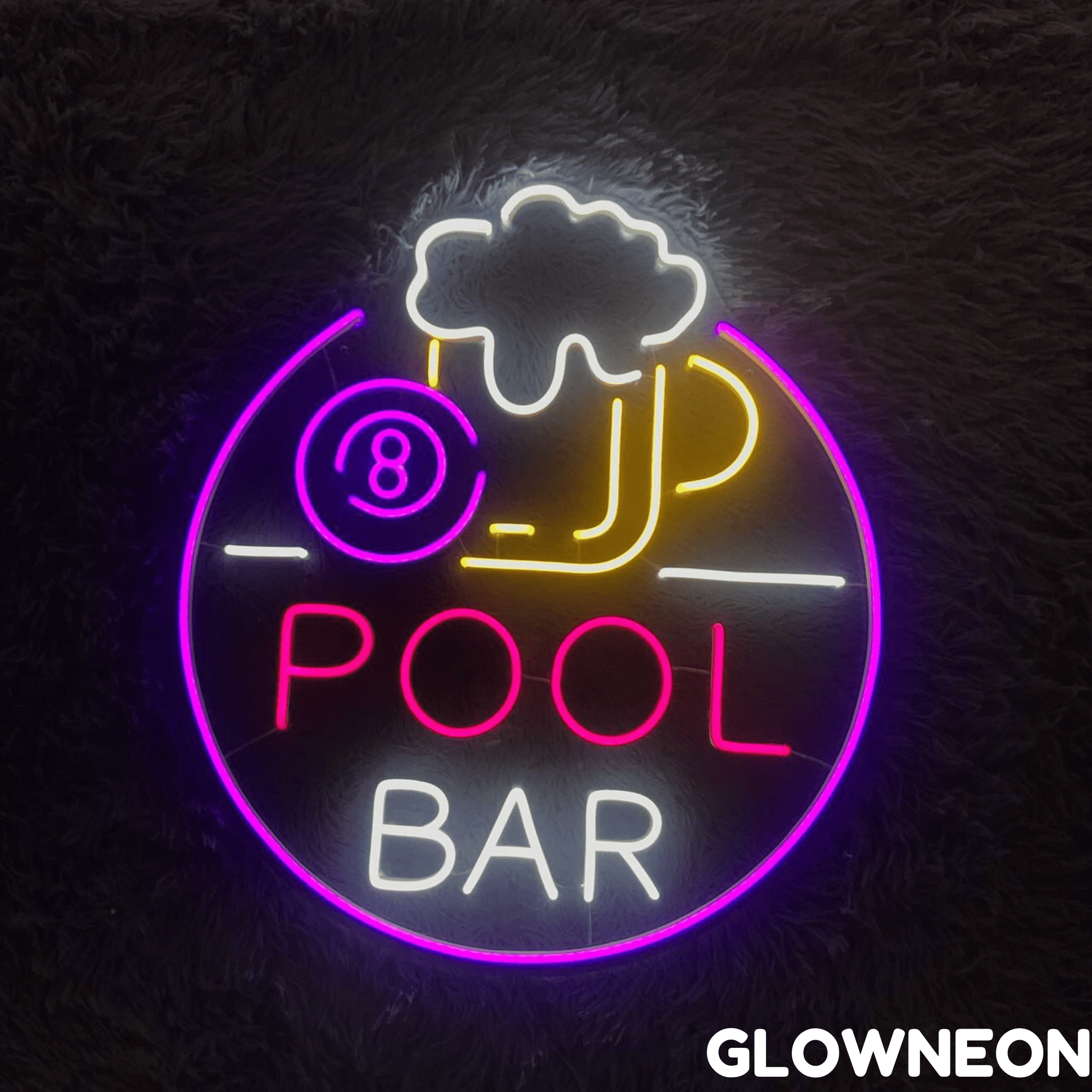 Glowneon Pool Bar Neon Sign, Billiards Pool Beer Bar Wall Led Decor ...