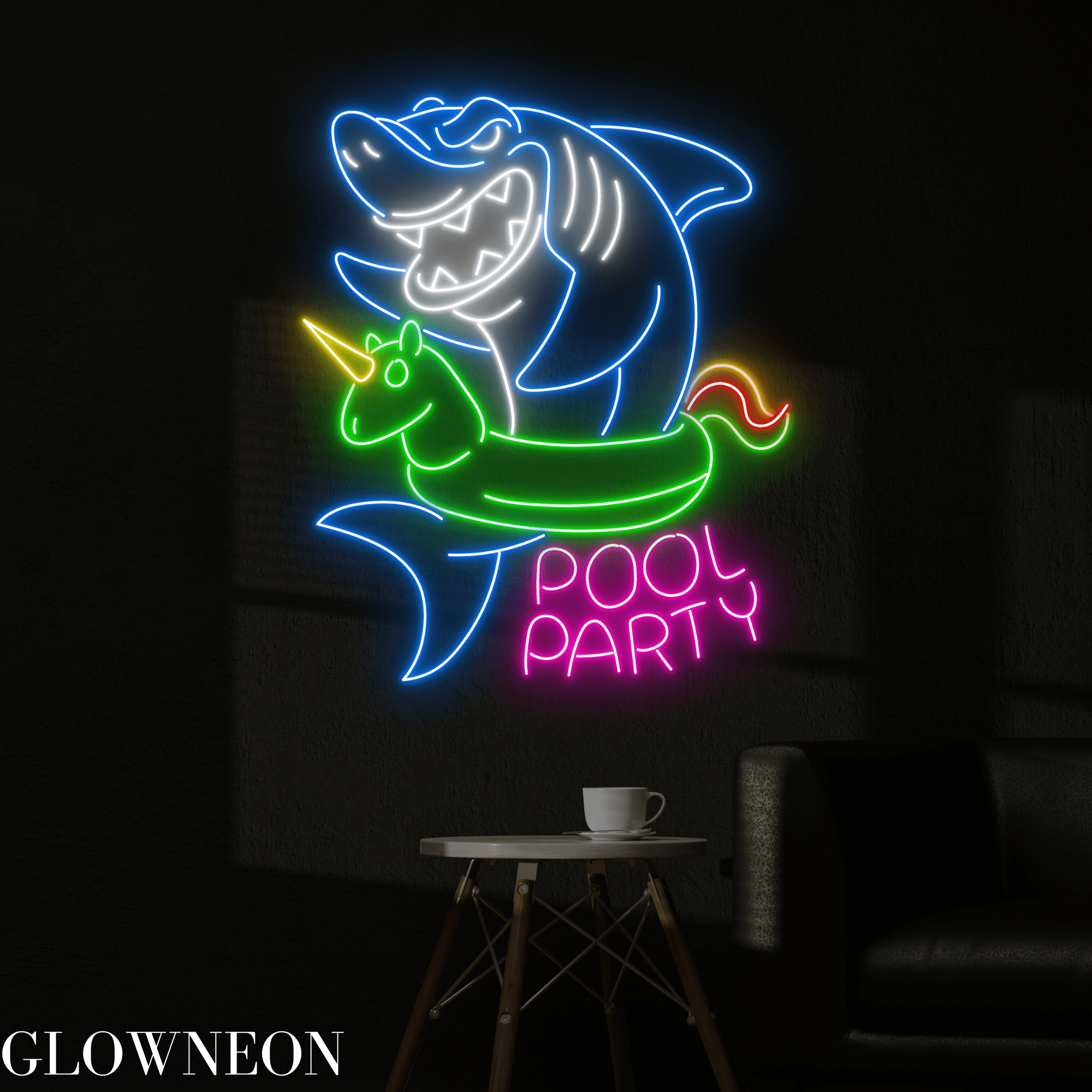 Glowneon Pool Party Neon Sign, Shark Led Sign, Summer Pool Wall Decor ...