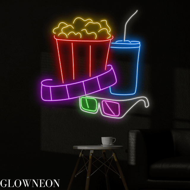 Glowneon Popcorn And Coke Neon Sign, Cinema Led Sign, Movie Led Light ...
