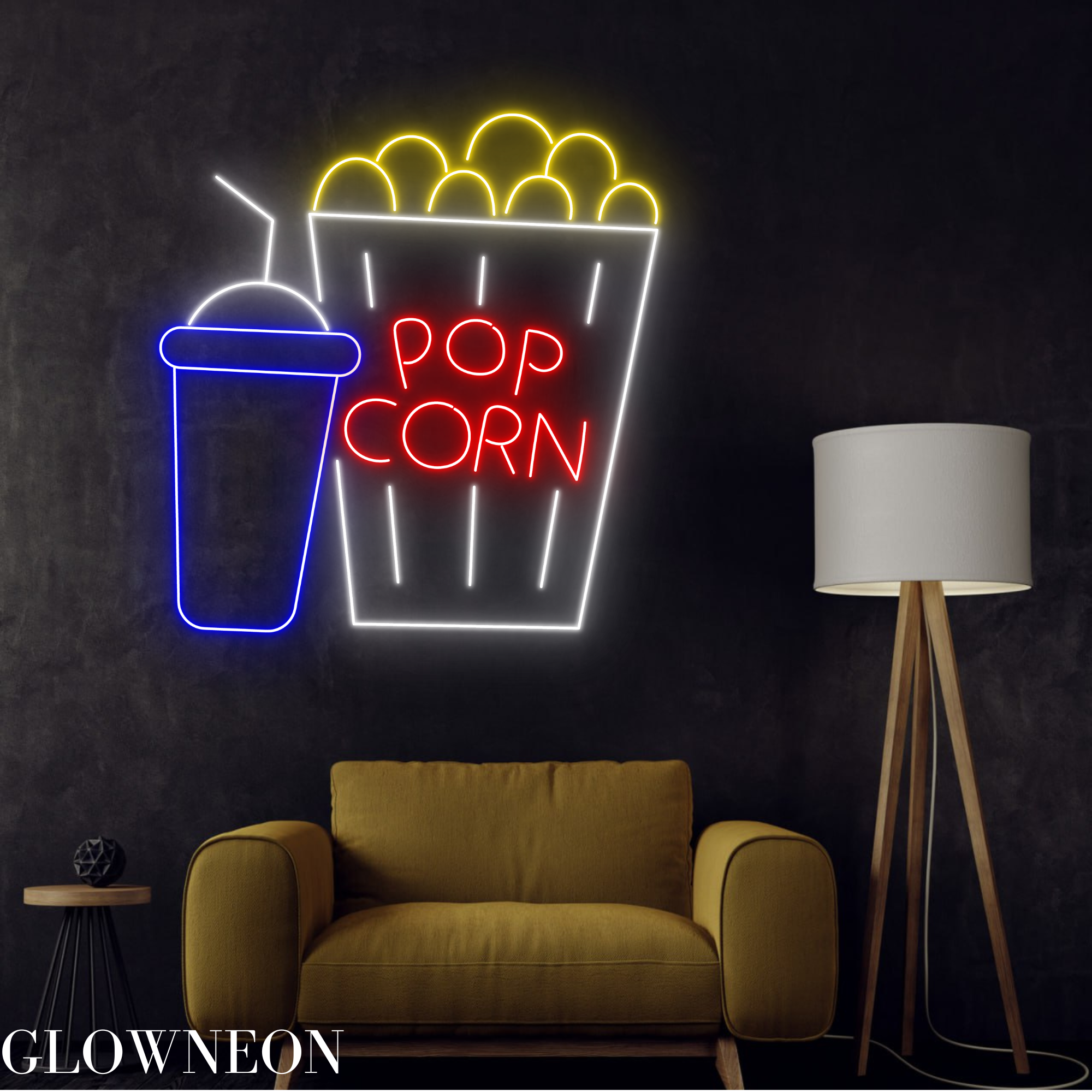 Glowneon Popcorn & Coke Neon Sign, Popcorn Coke Led Sign For Cinema ...
