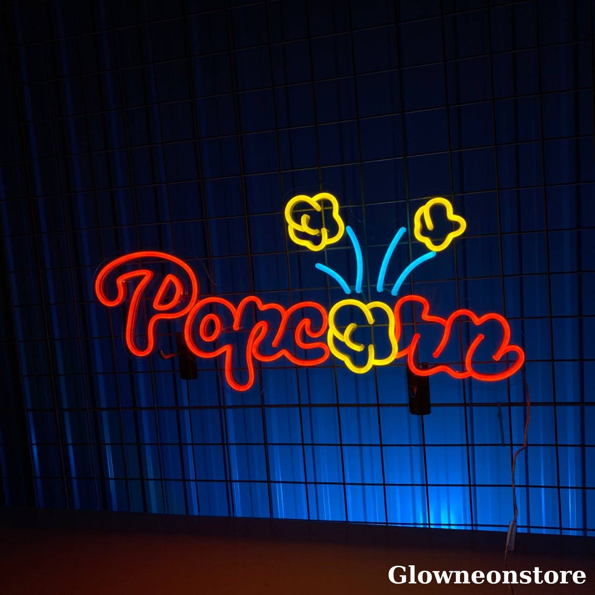 Glowneon Popcorn Neon Sign, Cinema Movie Led Sign, Home Cinema Sign ...