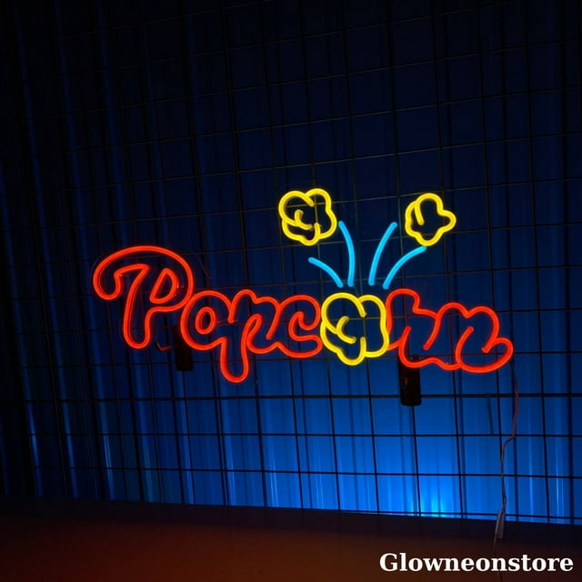 Glowneon Popcorn Neon Sign, Cinema Movie Led Sign, Home Cinema Sign ...
