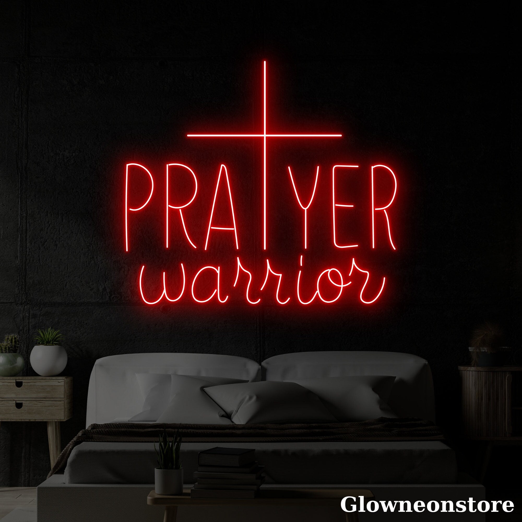 Glowneon Prayer Warrior Neon Sign, Prayer Warrior Led Sign, Cross Neon ...