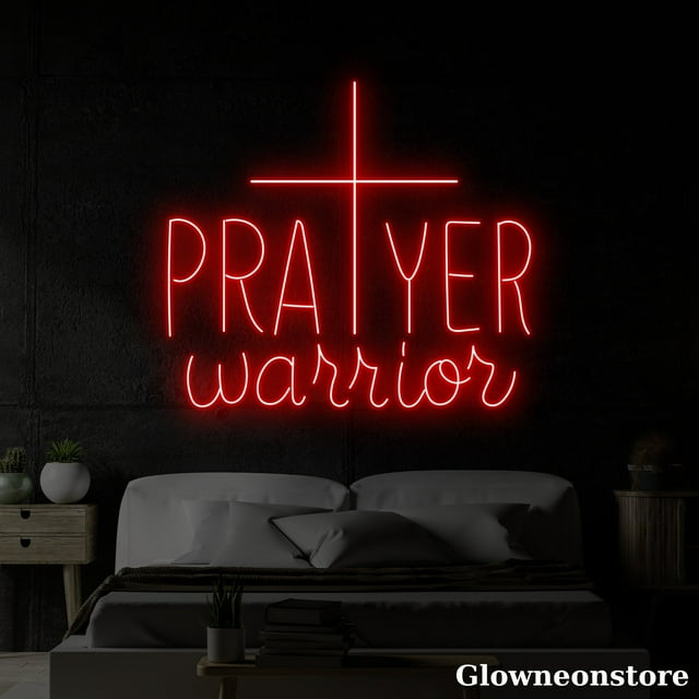Glowneon Prayer Warrior Neon Sign, Prayer Warrior Led Sign, Cross Neon ...