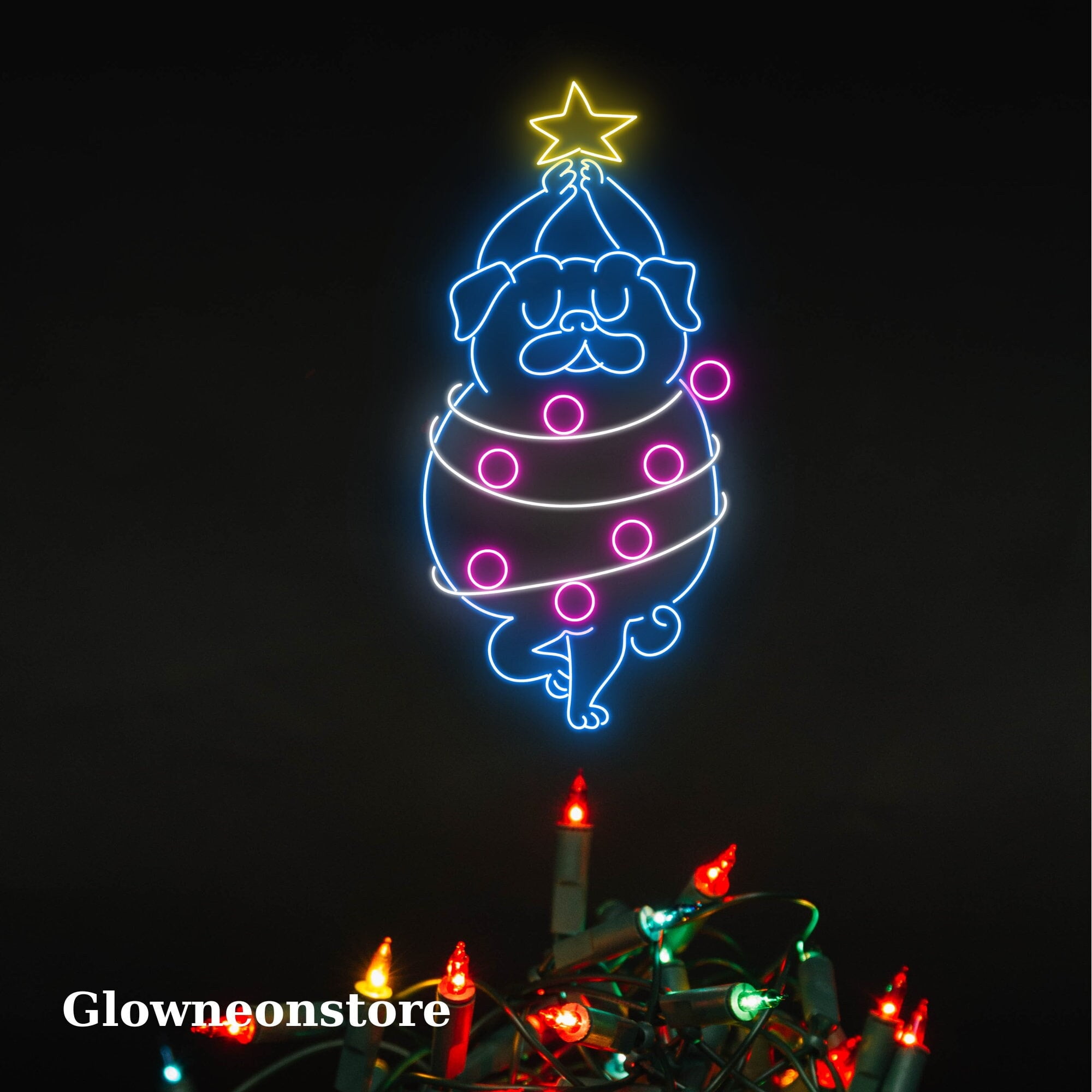 Glowneon Pug Dog Dance Neon Sign, Pug Dog Dance Led Sign, Pug Dog Tree ...