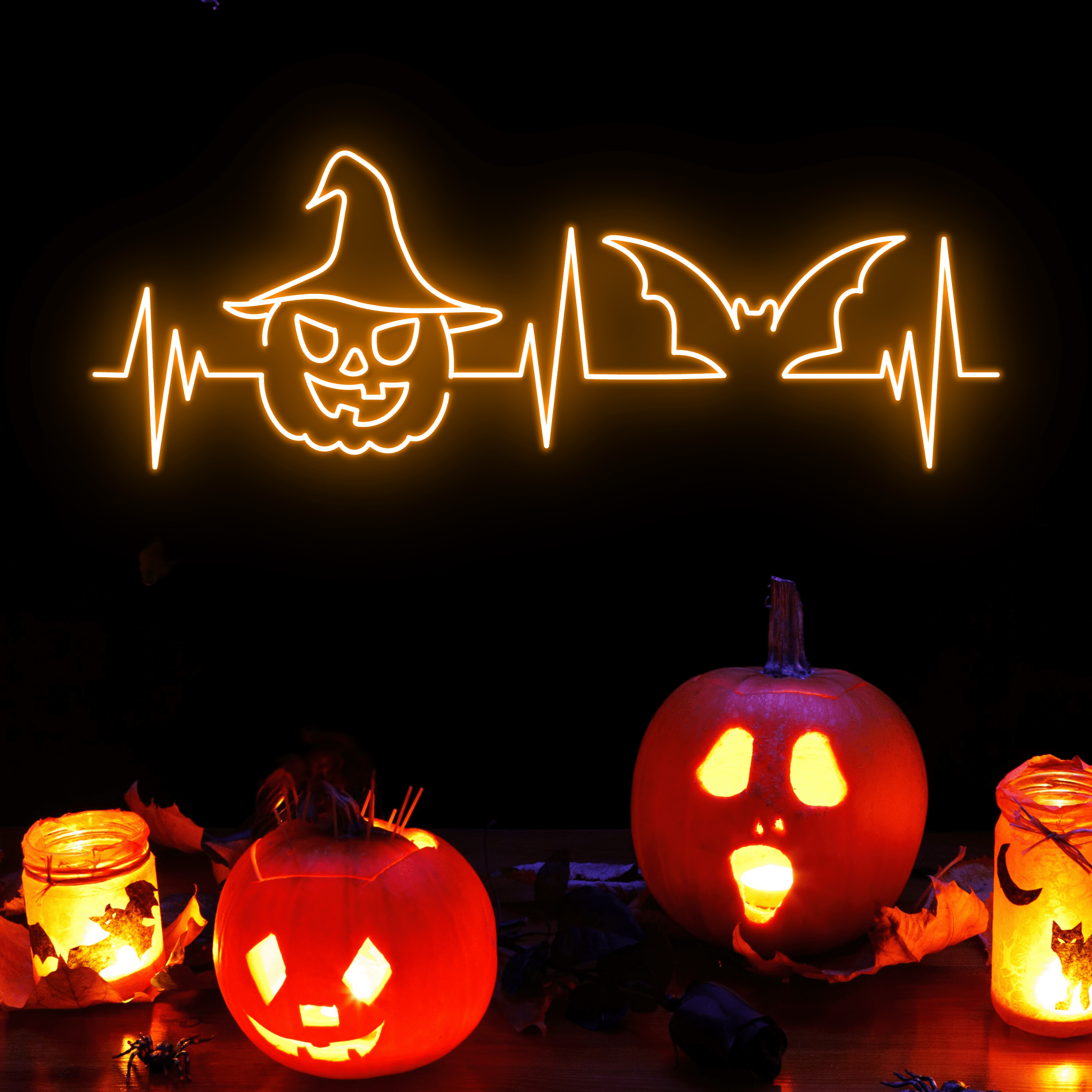 Glowneon Pumpkin & Bat Neon Sign, Halloween Quality Light Decor ...