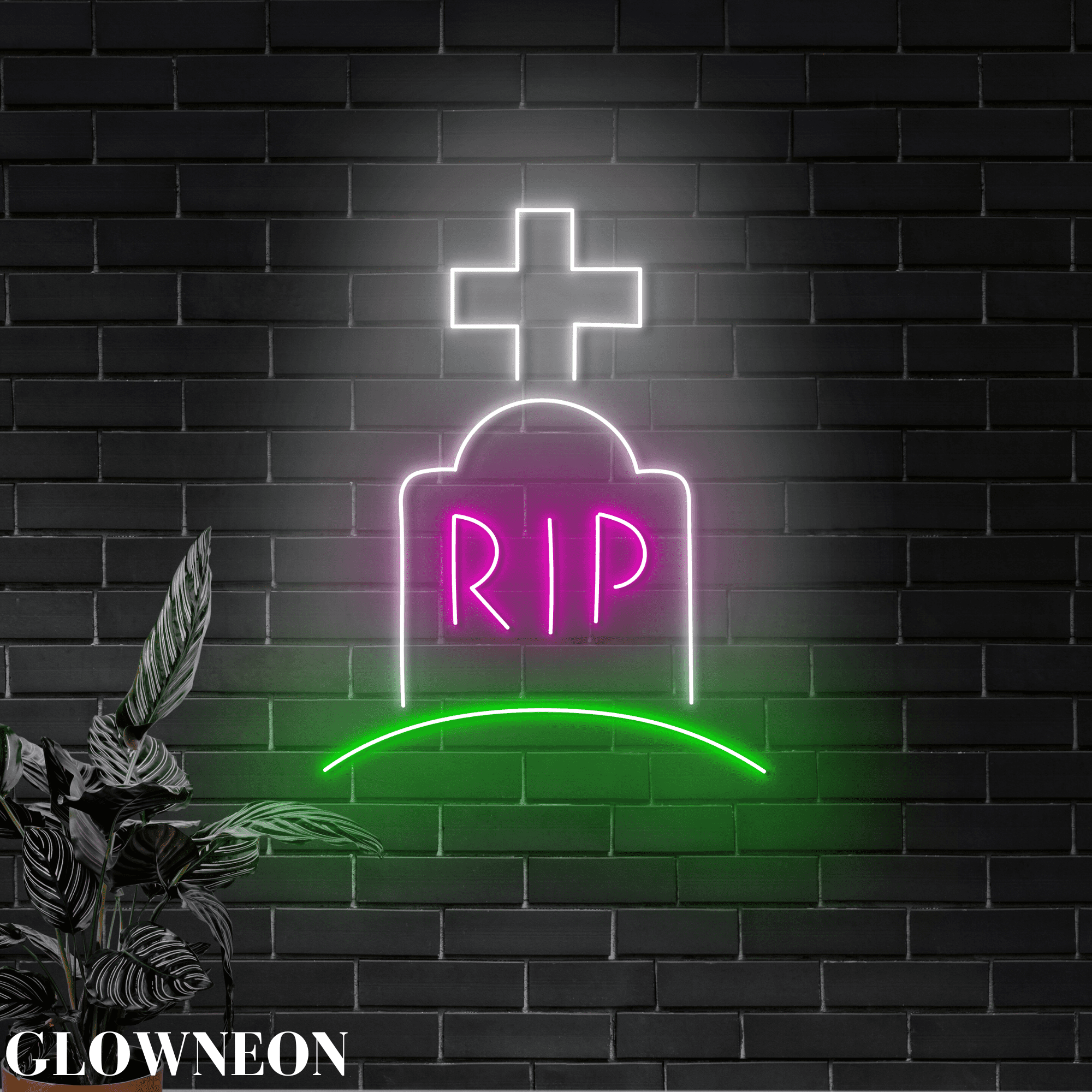 Glowneon RIP Tomb Neon Wall Decor, Tomb Halloween Party Led Wall Art ...