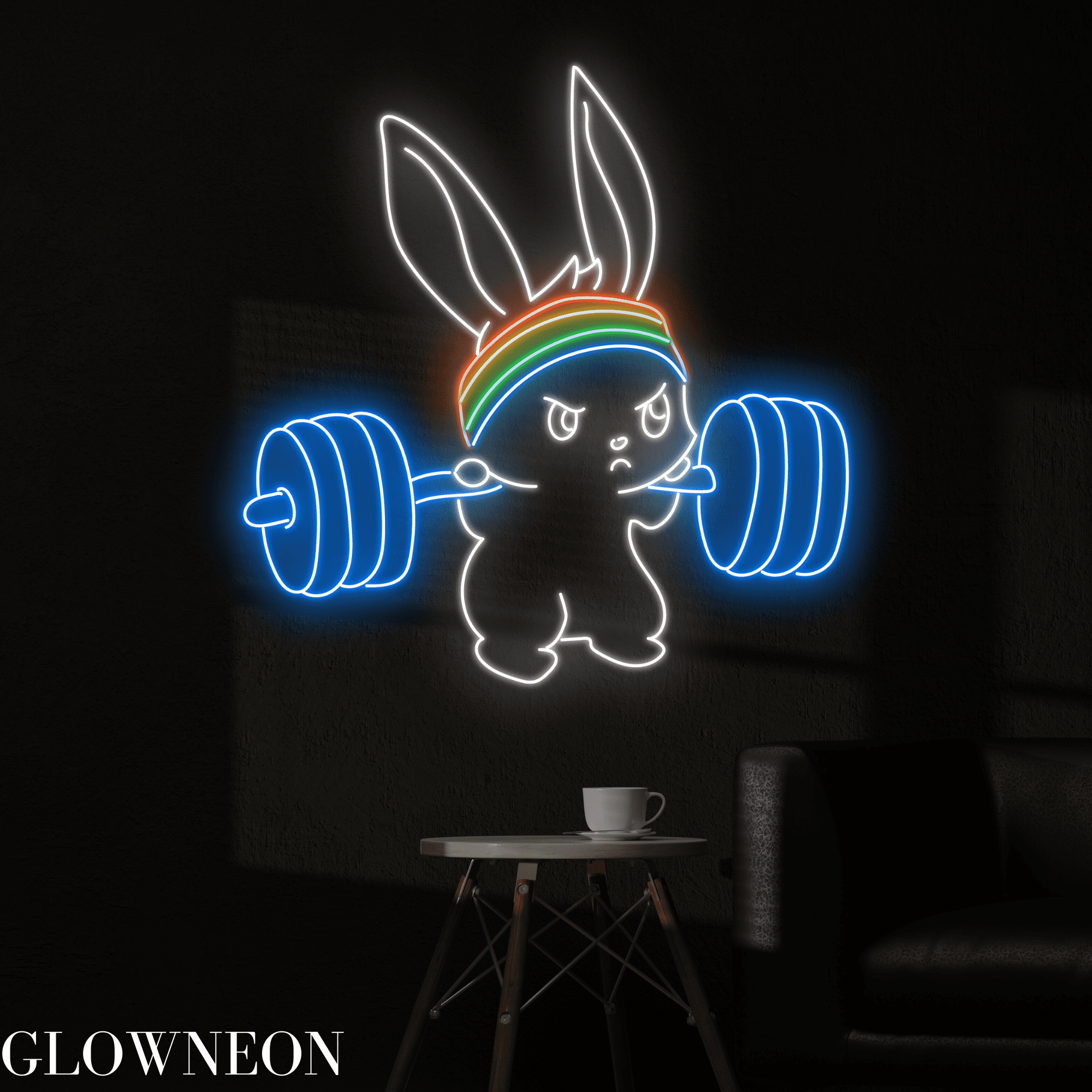 Glowneon Rabbit Gymmer Neon Sign, Weight Lifting Led Sign, Gym Decor ...