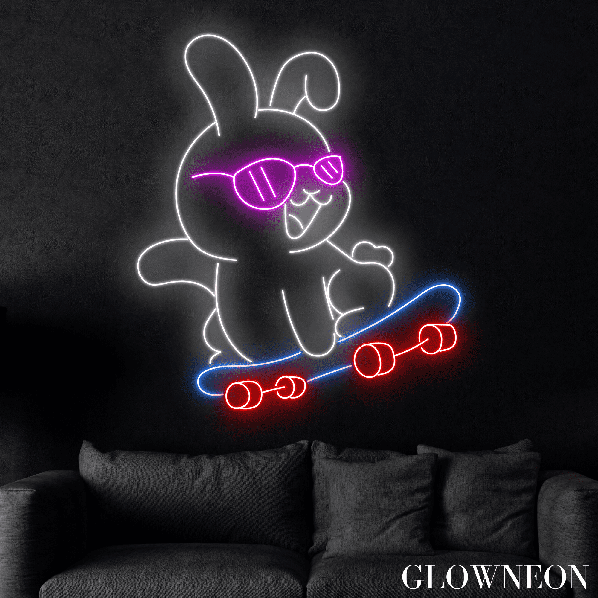 Glowneon Rabbit Skate Neon Sign, Rabbit Led Sign, Skating Club Decor ...
