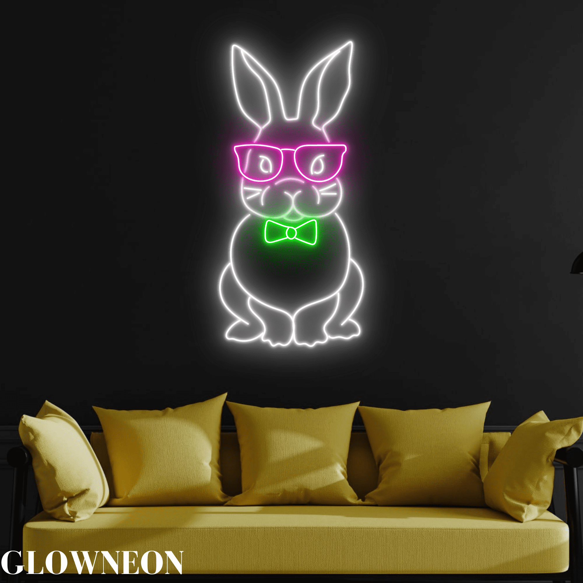 Glowneon Rabbit Wear Sunglasses Led Light, Rabbit Neon Kid Room Decor ...