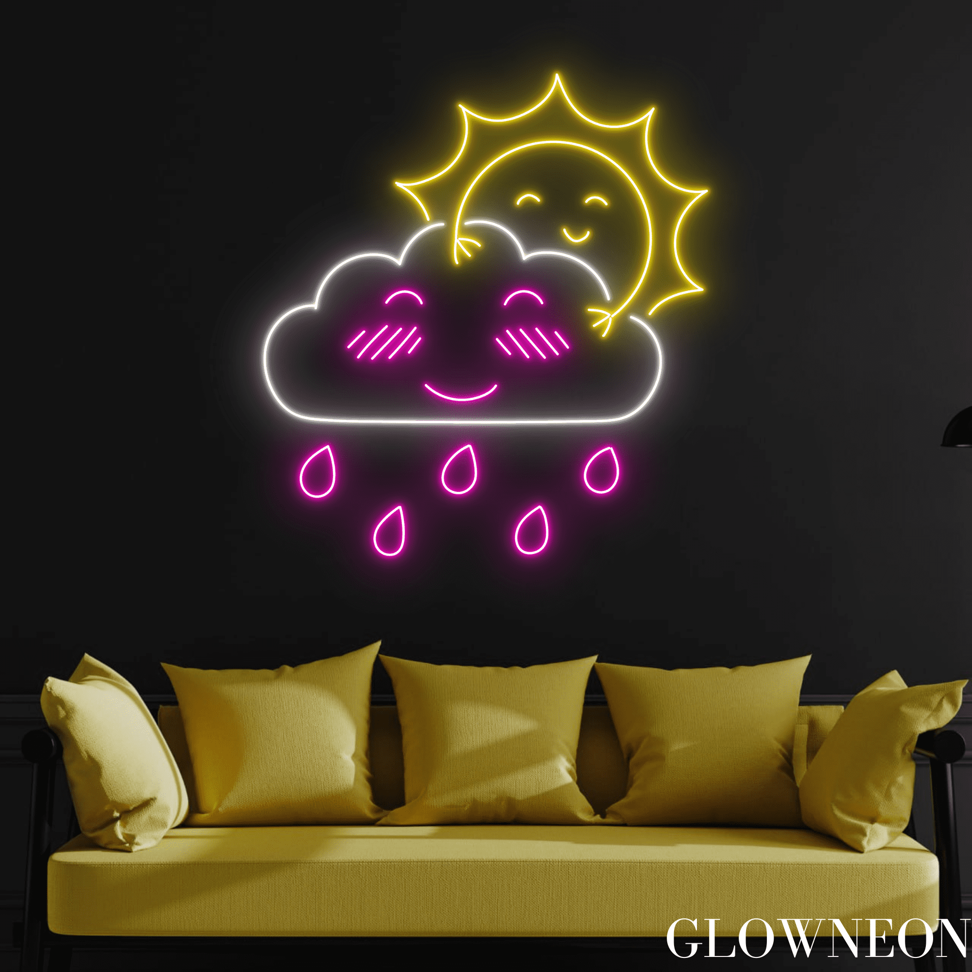 Glowneon Rain Cloud Sun Neon Sign, Cloud Sun Led Sign, Bedroom Decor ...