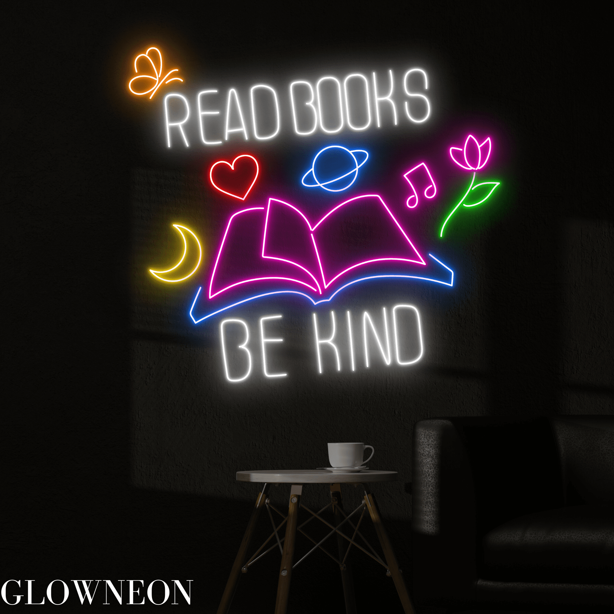 Glowneon Read Books Be Kind Neon Sign, Book Led Sign, Book Store Art ...