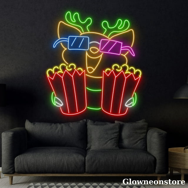 Glowneon Reindeer Cinema Neon Sign, Cinema Movie Led Sign, Home Cinema ...