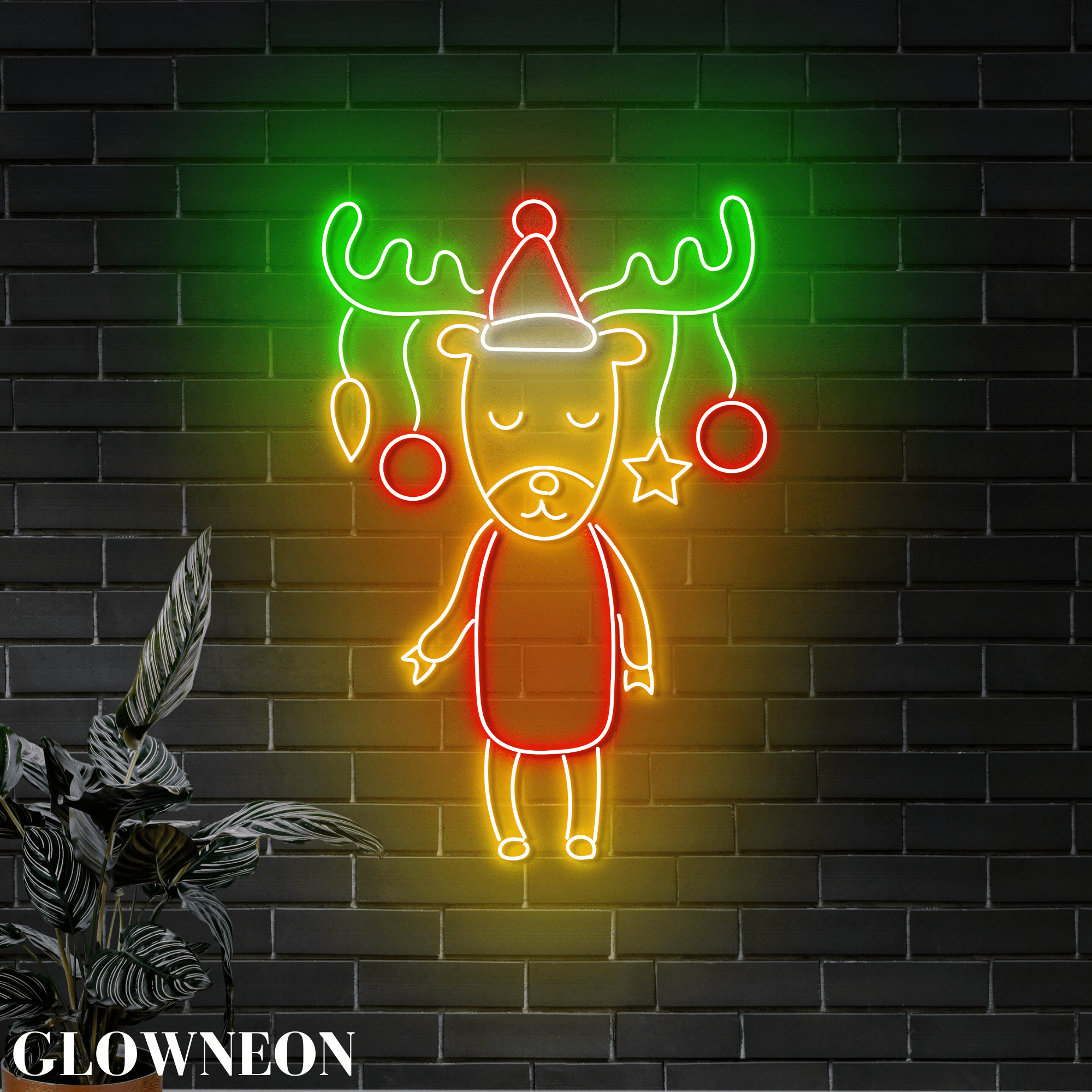 Glowneon Reindeer Frohe Weihnachten Neon Sign, Xmas Deer Led Wall Art ...