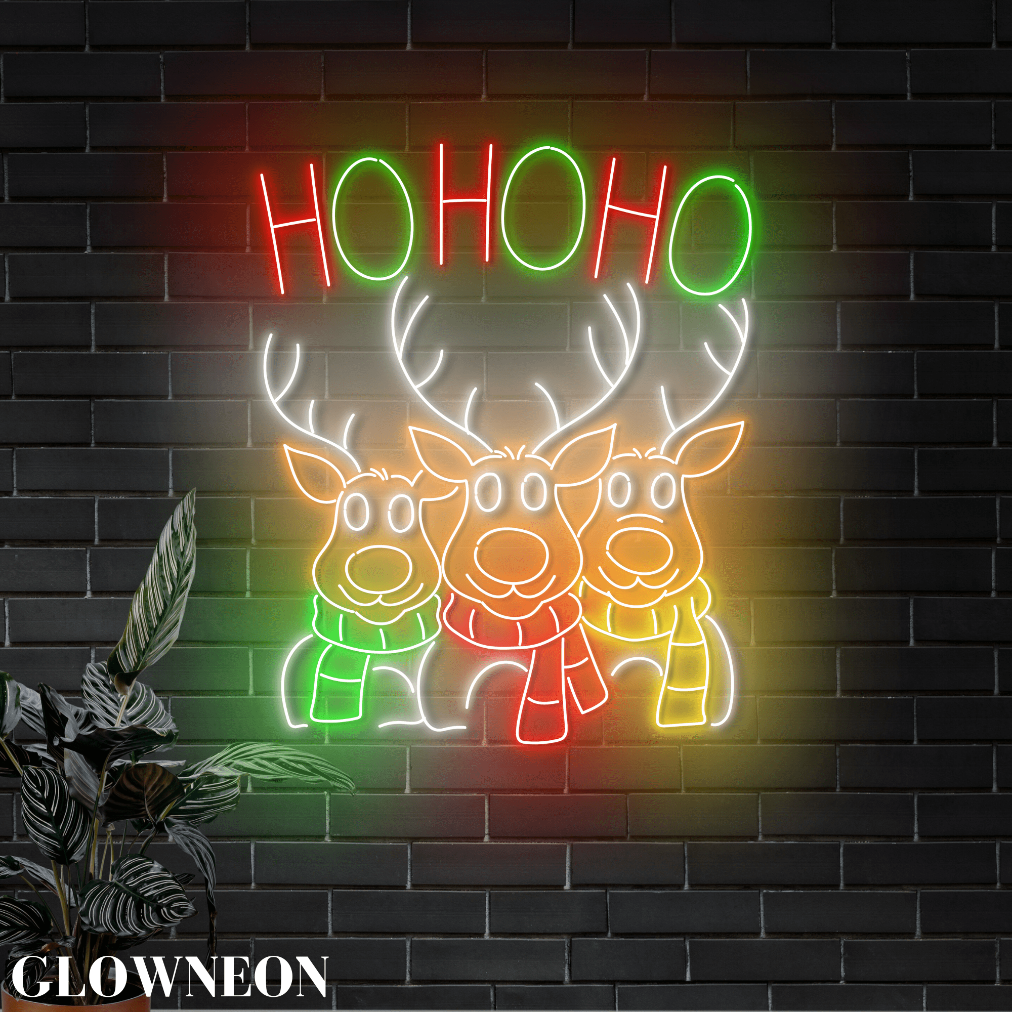 Glowneon Reindeer Hohoho Neon Sign, Christmas Reindeer Led Wall Decor ...