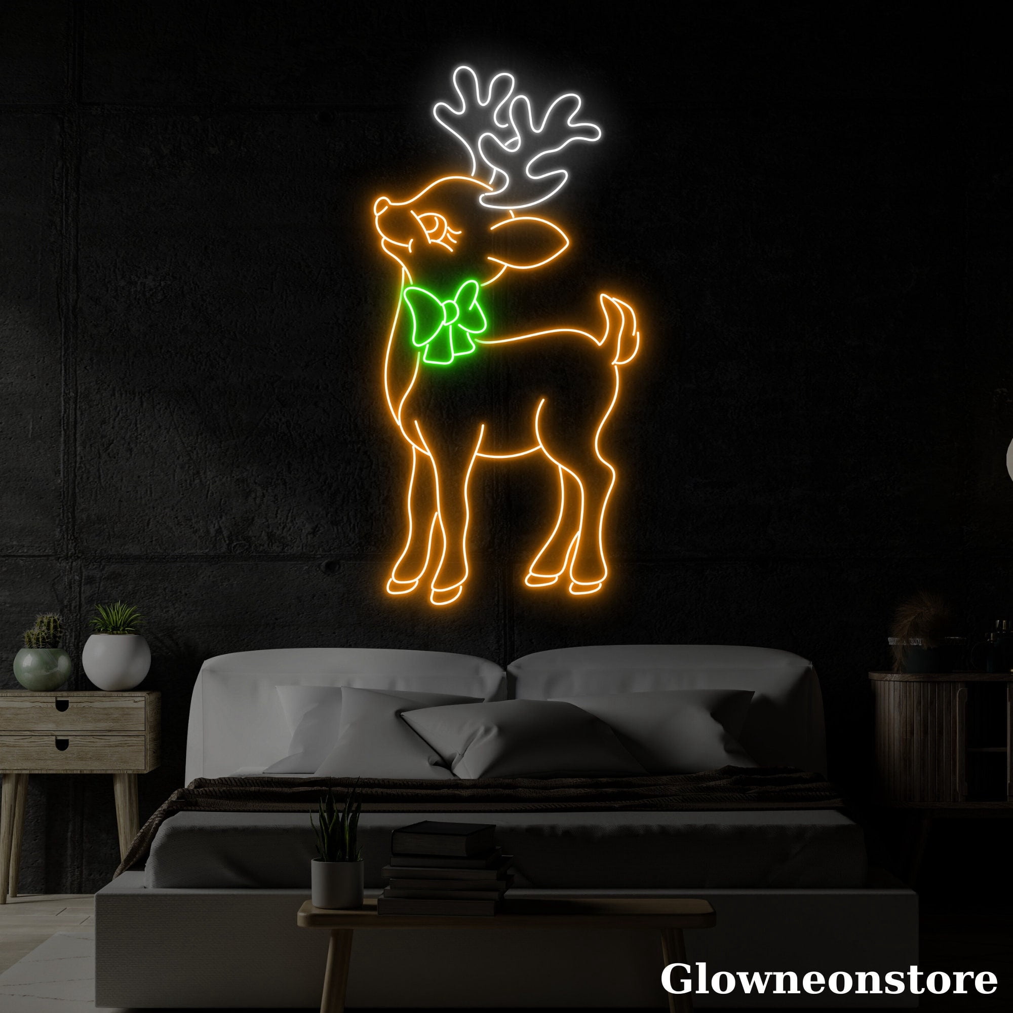 Glowneon Reindeer Neon Sign, Deer Cartoon LED Sign, Reindeer Lover Gift ...