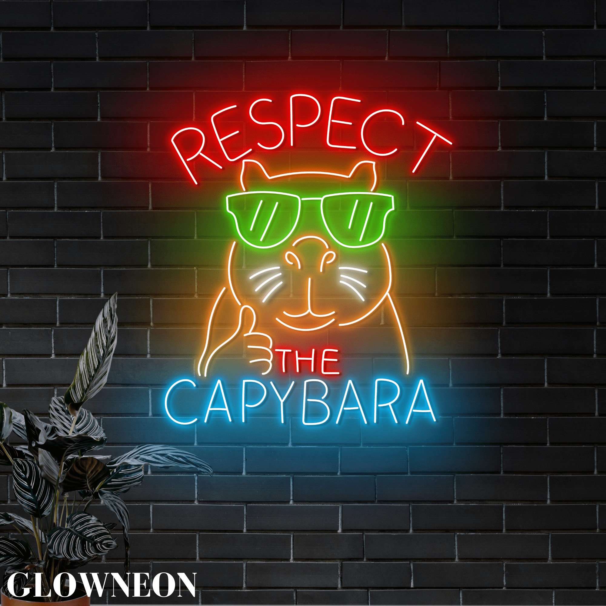 Glowneon Respect The Capy Wall Led Light, Capybara Coffee Shop Decor ...