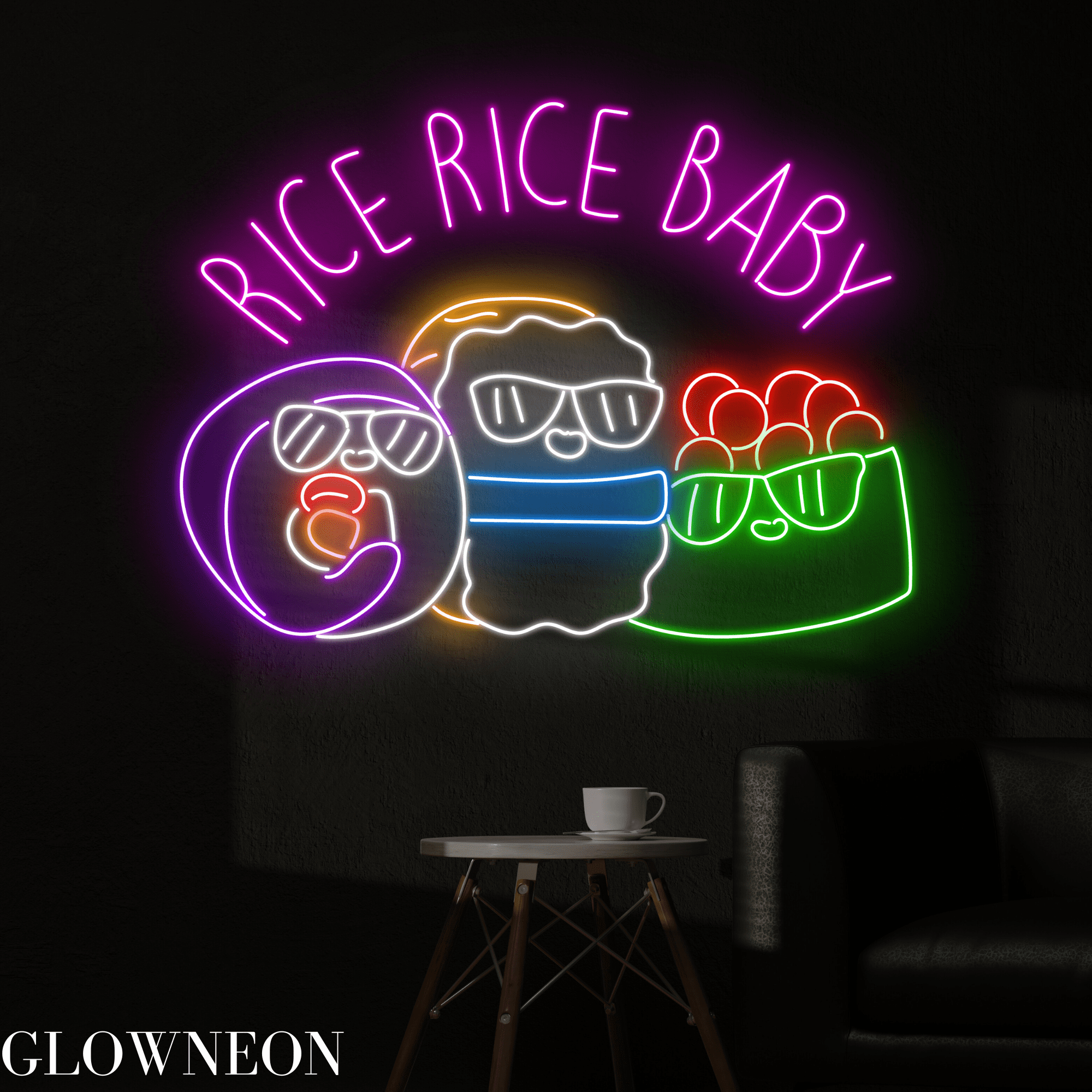 Glowneon Rice Rice Baby Neon Sign, Japanese Sushi Restaurant Led Sign ...