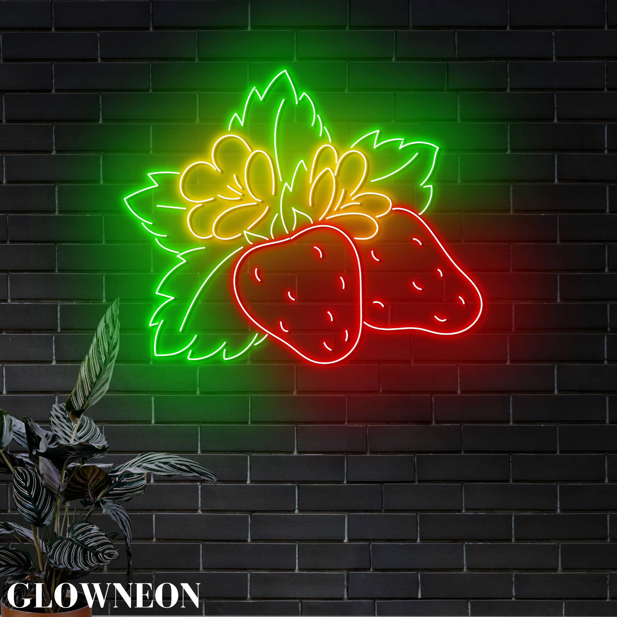 Glowneon Ripe Strawberry Flower Led Sign, Strawberry Fruit Shop Decor ...