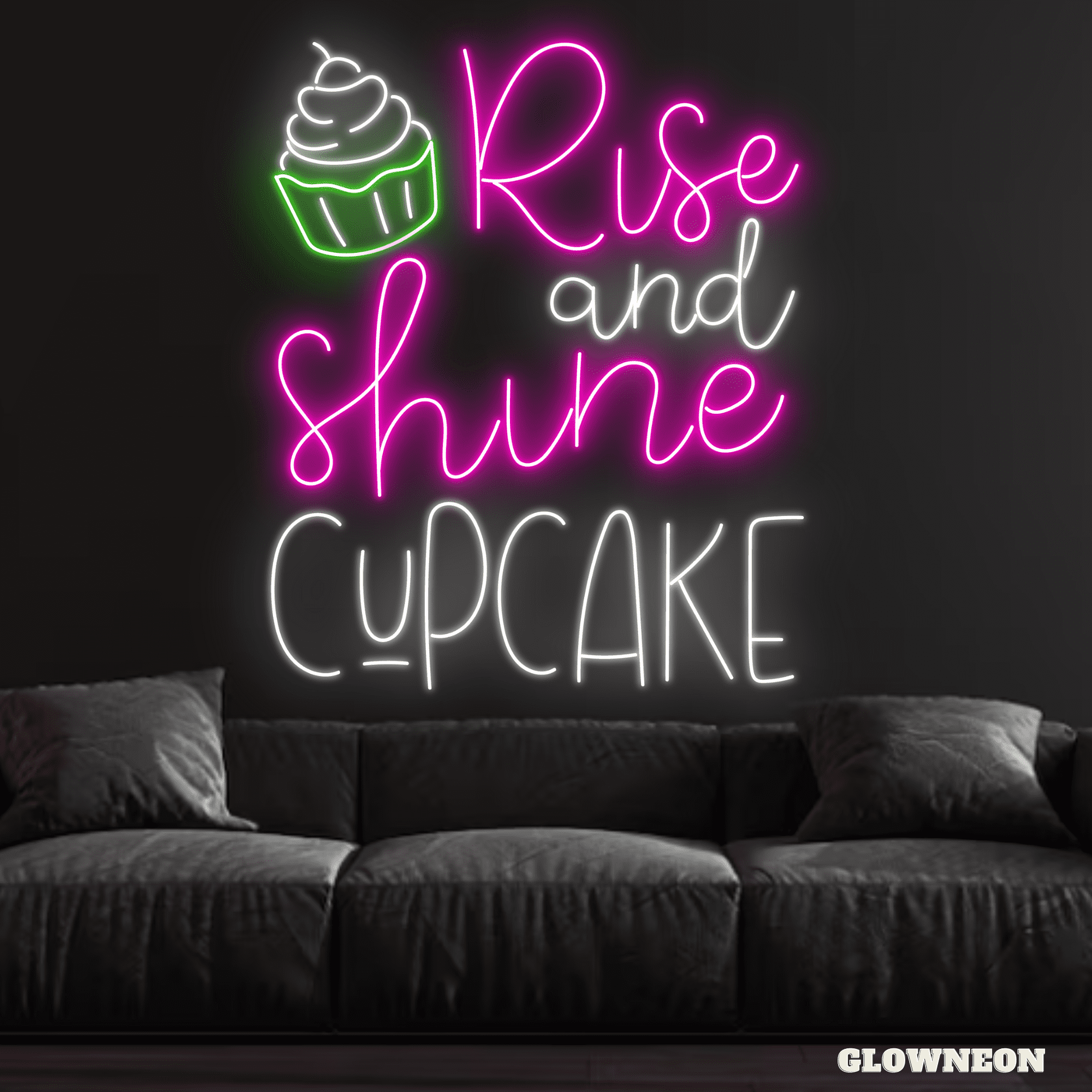 Glowneon Rise and Shine Cupcake Neon Sign, Bakery Decor, Cupcake Sign ...